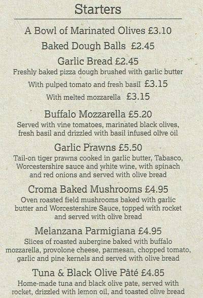 Menu at Croma Prestwich restaurant, Manchester, 30 Longfield Centre