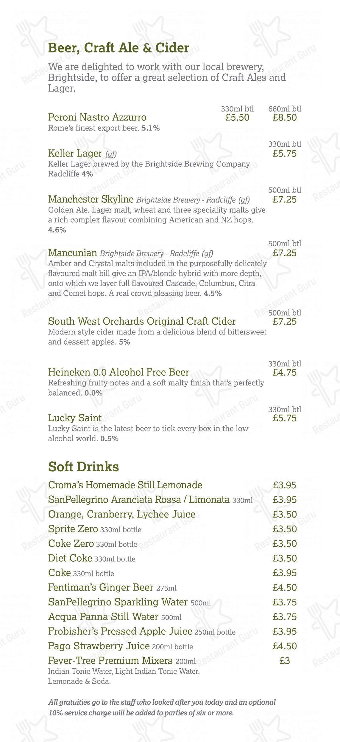 Menu at Croma Prestwich restaurant, Manchester, 30 Longfield Centre