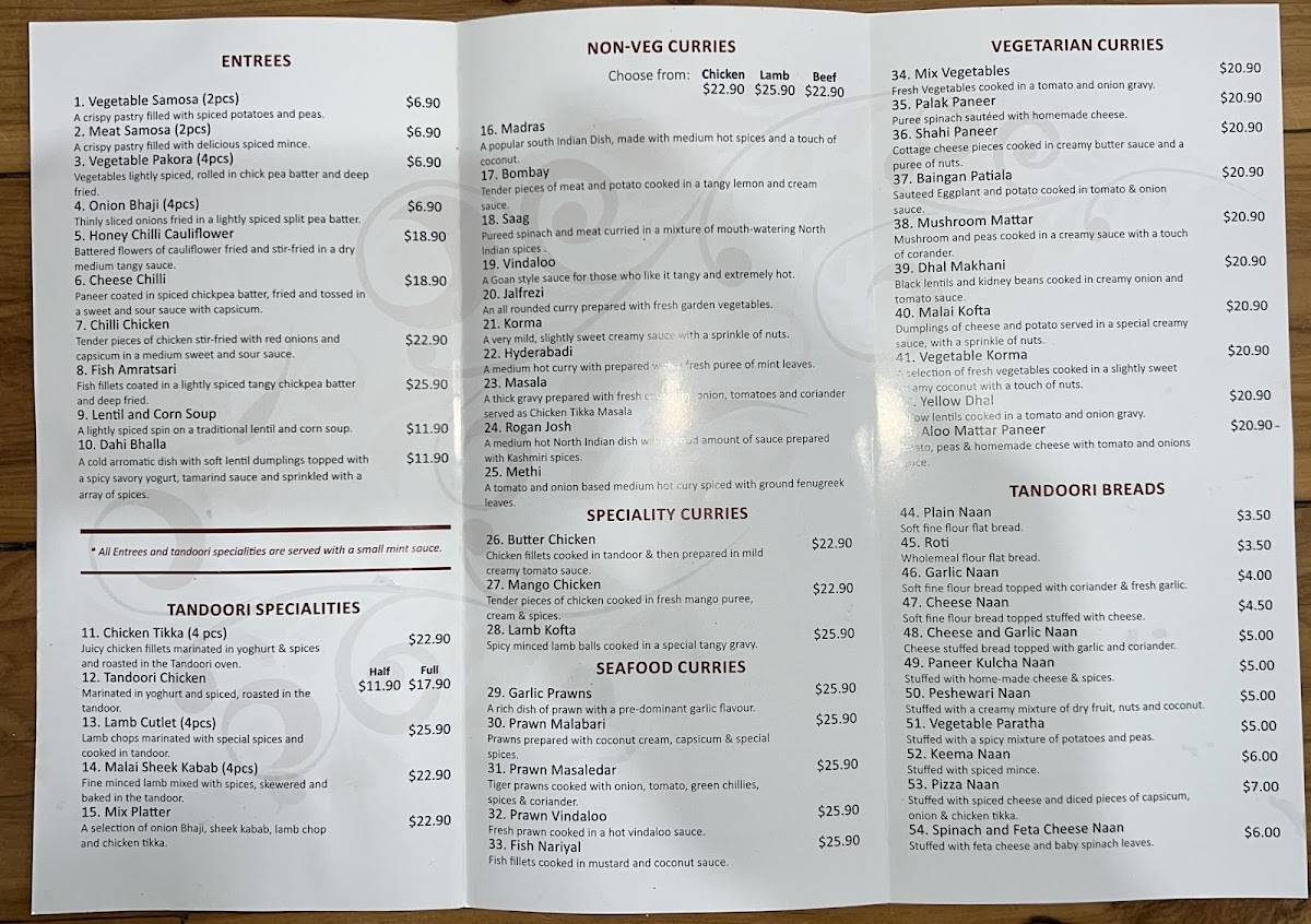 Menu at Cromer Curry House restaurant, Cromer