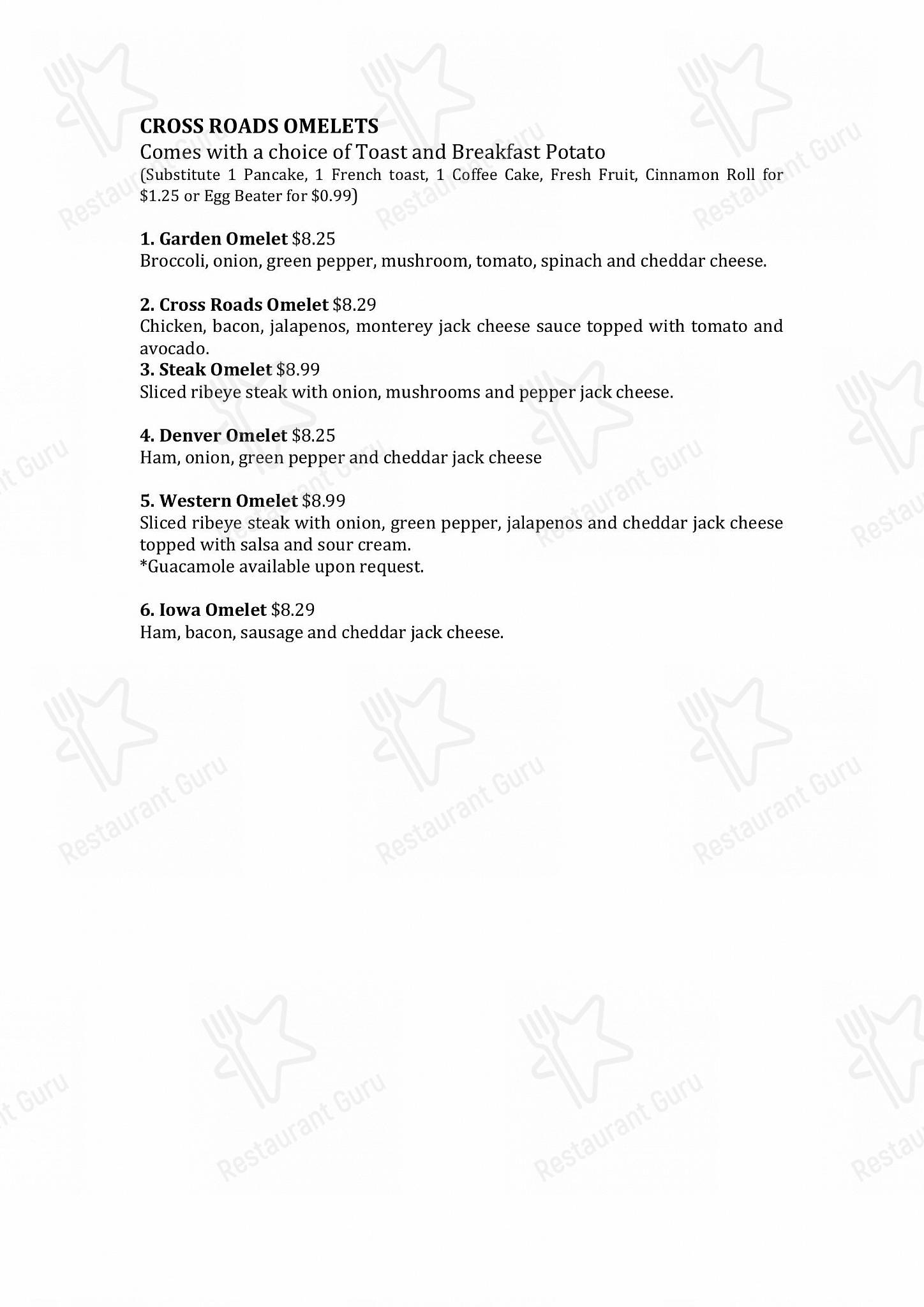 Menu at Cross Roads Bistro restaurant, Cedar Rapids