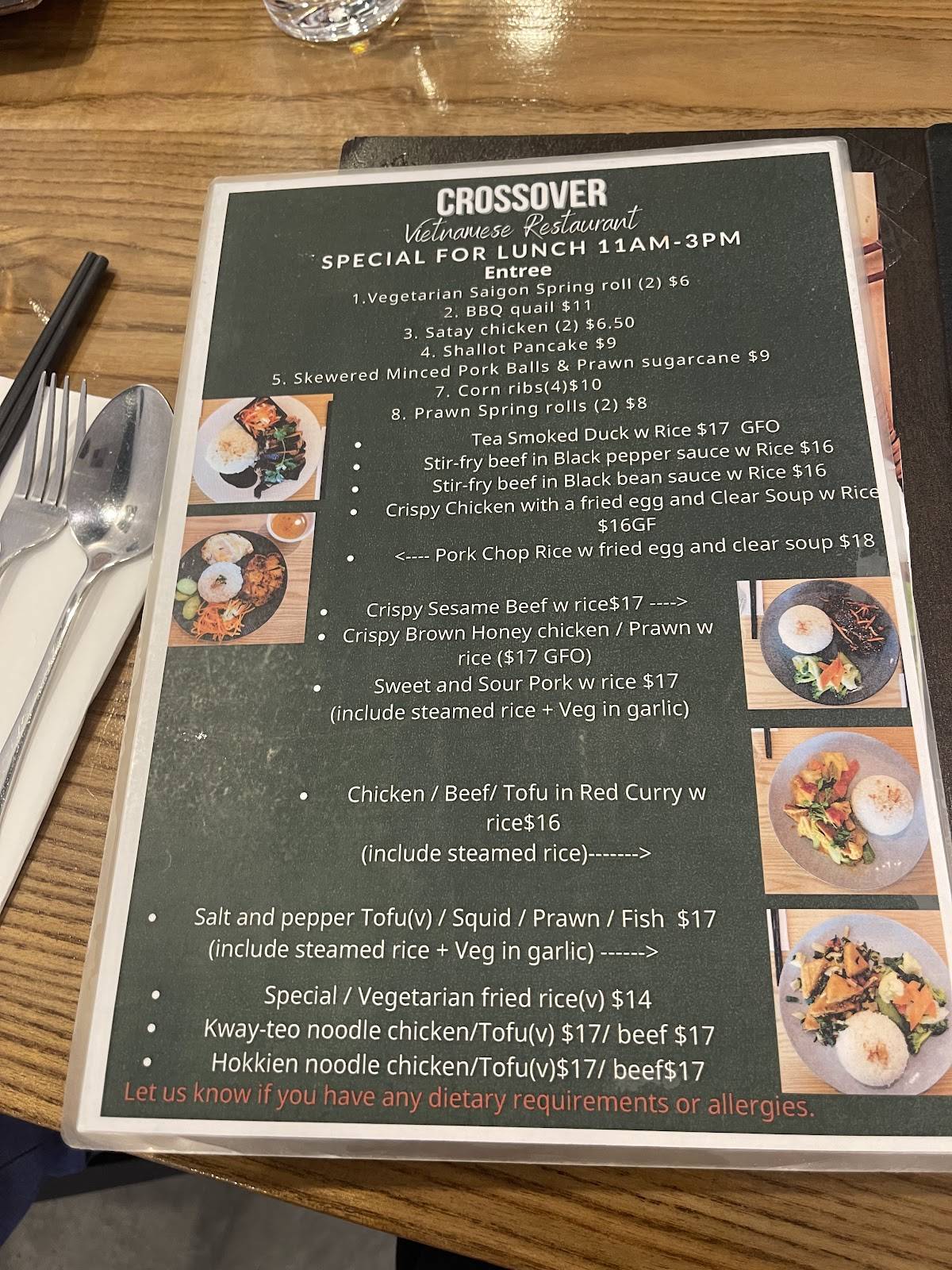 Menu at Crossover Vietnamese Restaurant, Torrensville