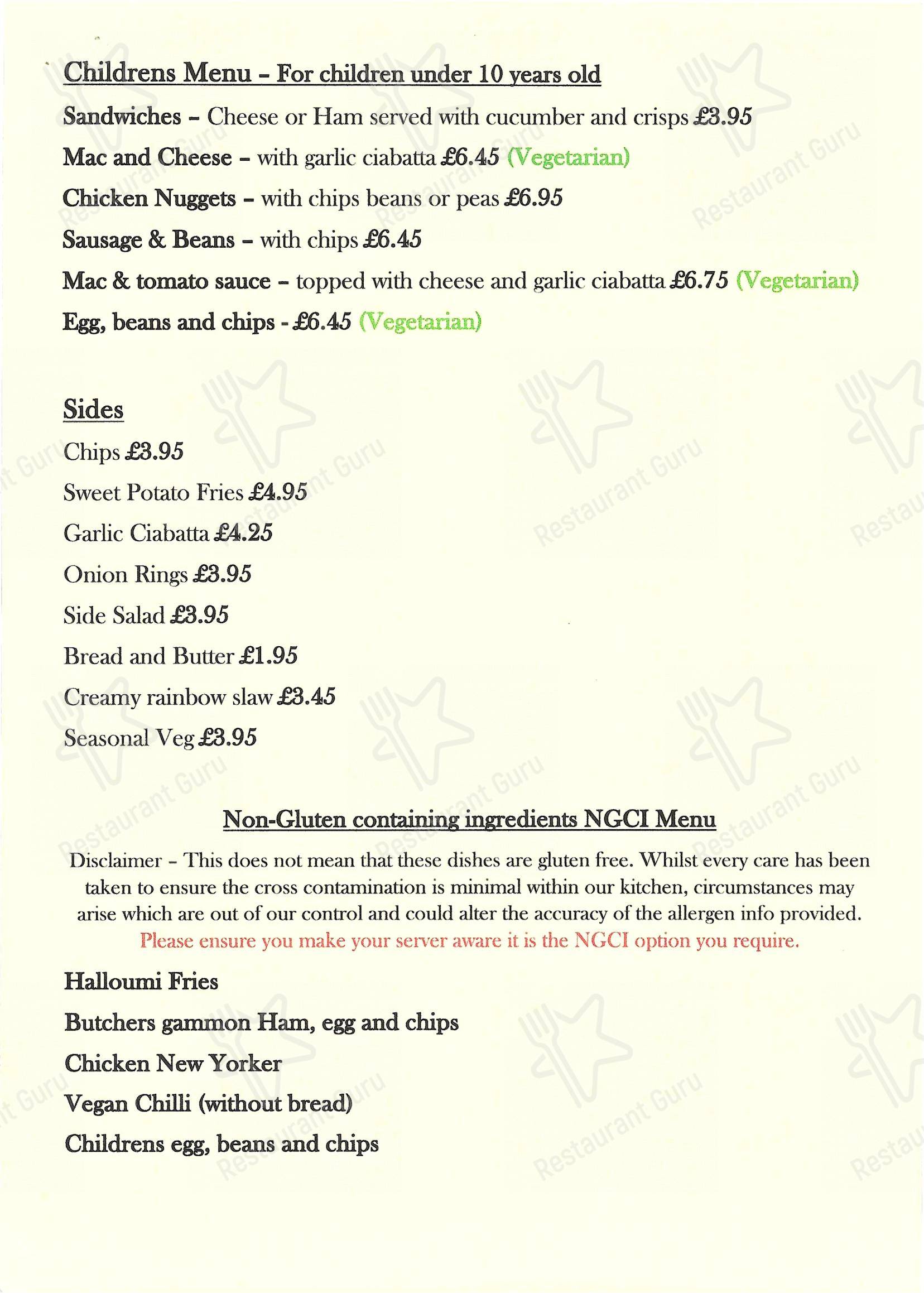 Menu at Crossways Inn and Bed & Breakfast pub & bar, West Huntspill