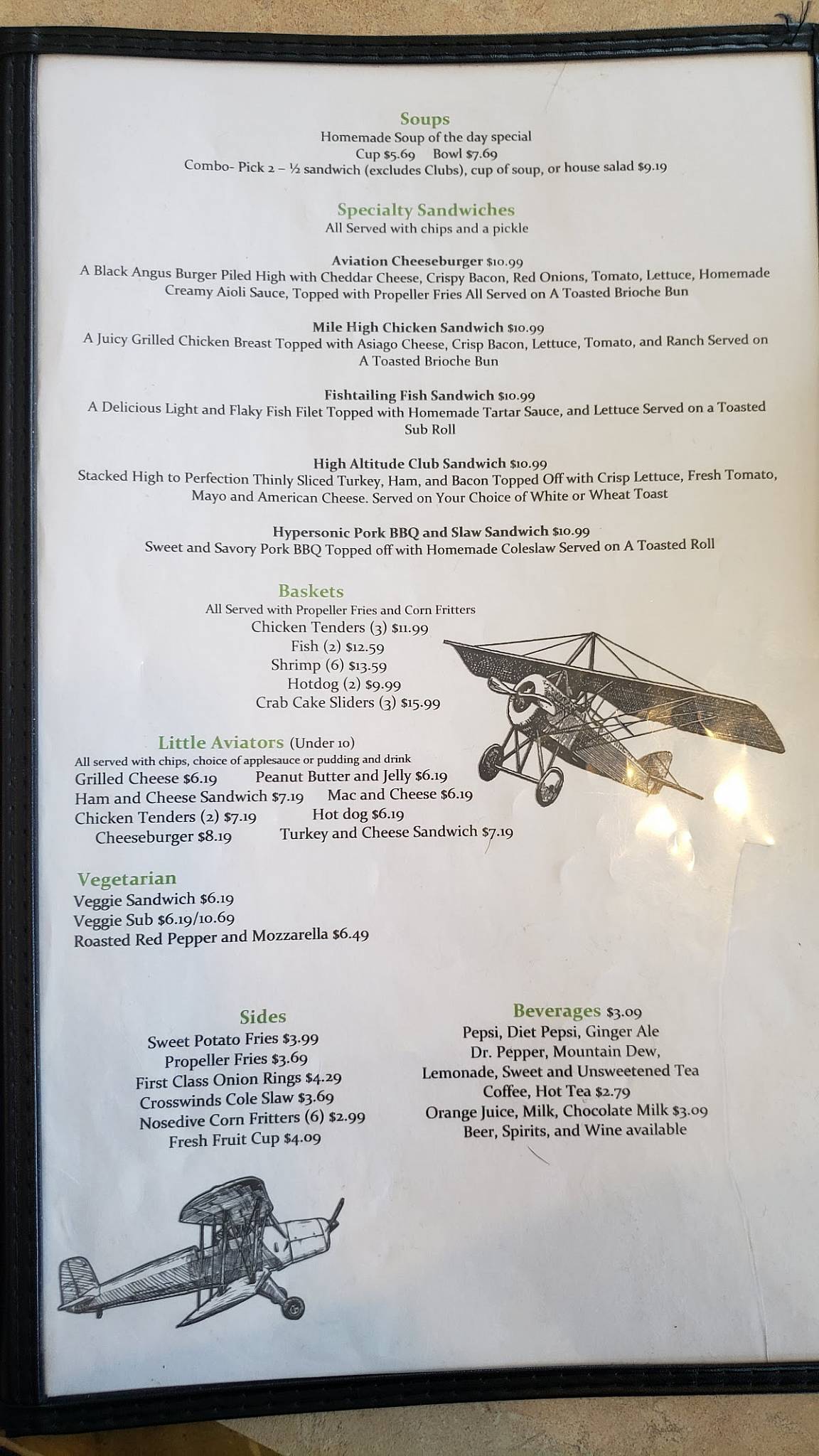 Menu at Crosswinds Cafe, Martinsburg, 170 Aviation Way