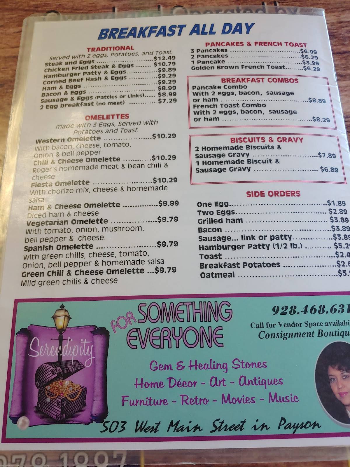 Menu at Crosswinds Restaurant, Payson