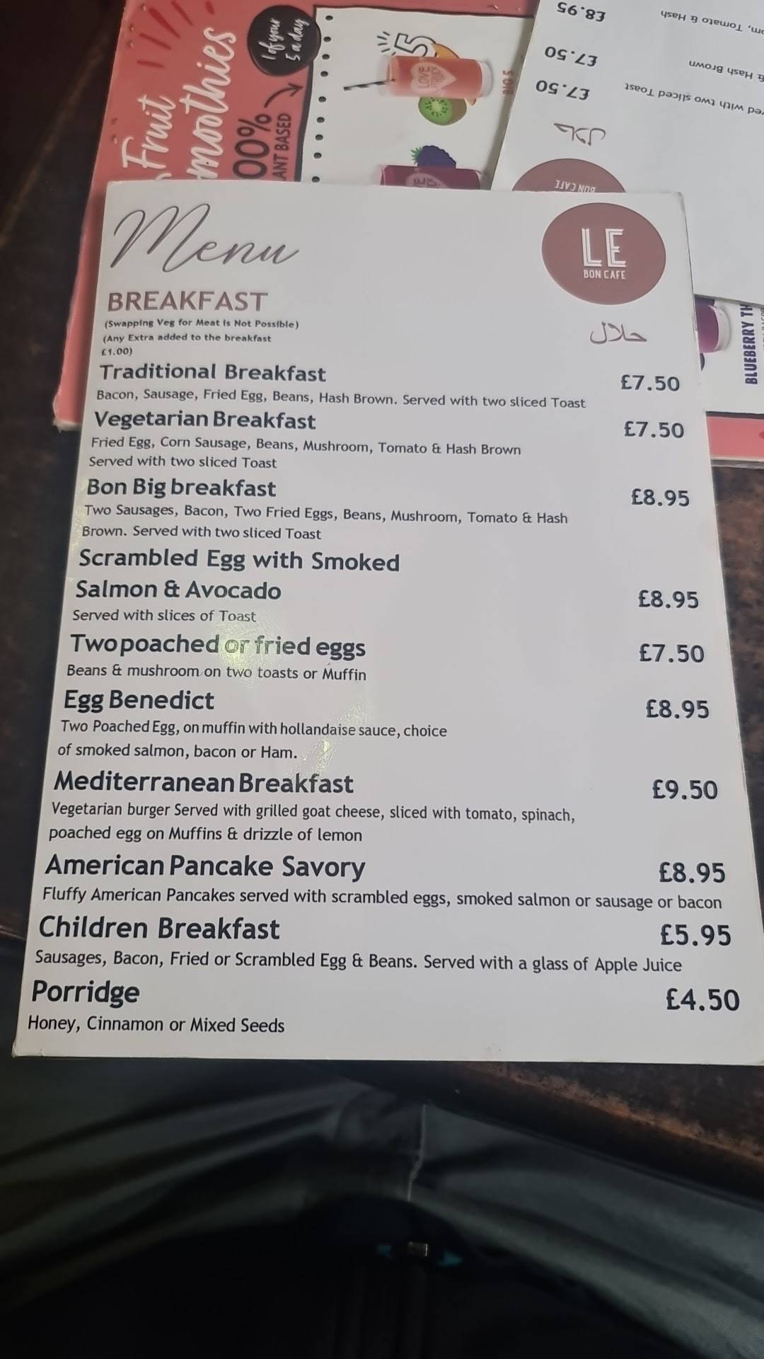 Menu at Le Bon Cafe, Croydon