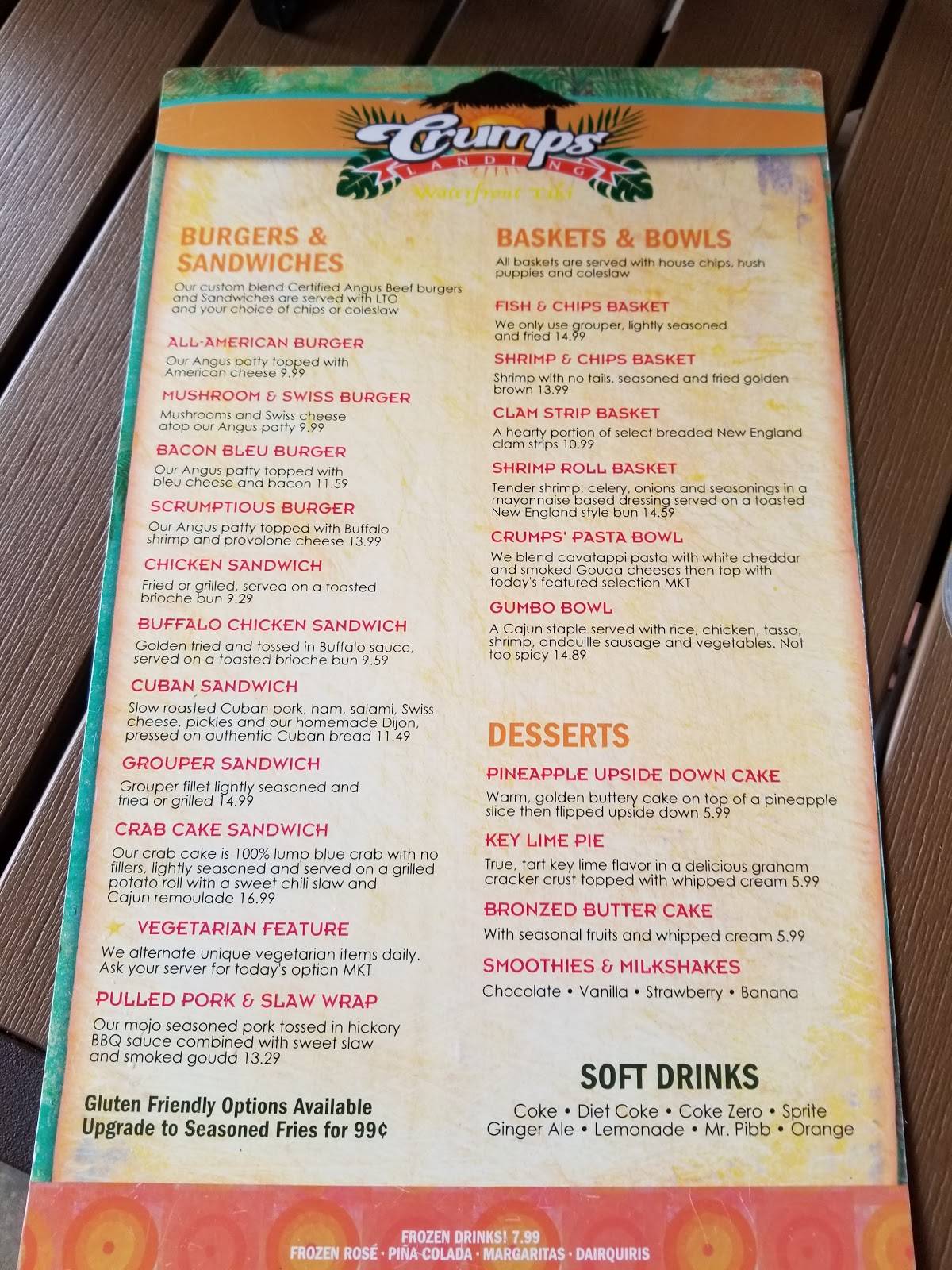 Menu at Crump's Landing pub & bar, Homosassa, W Halls River Rd