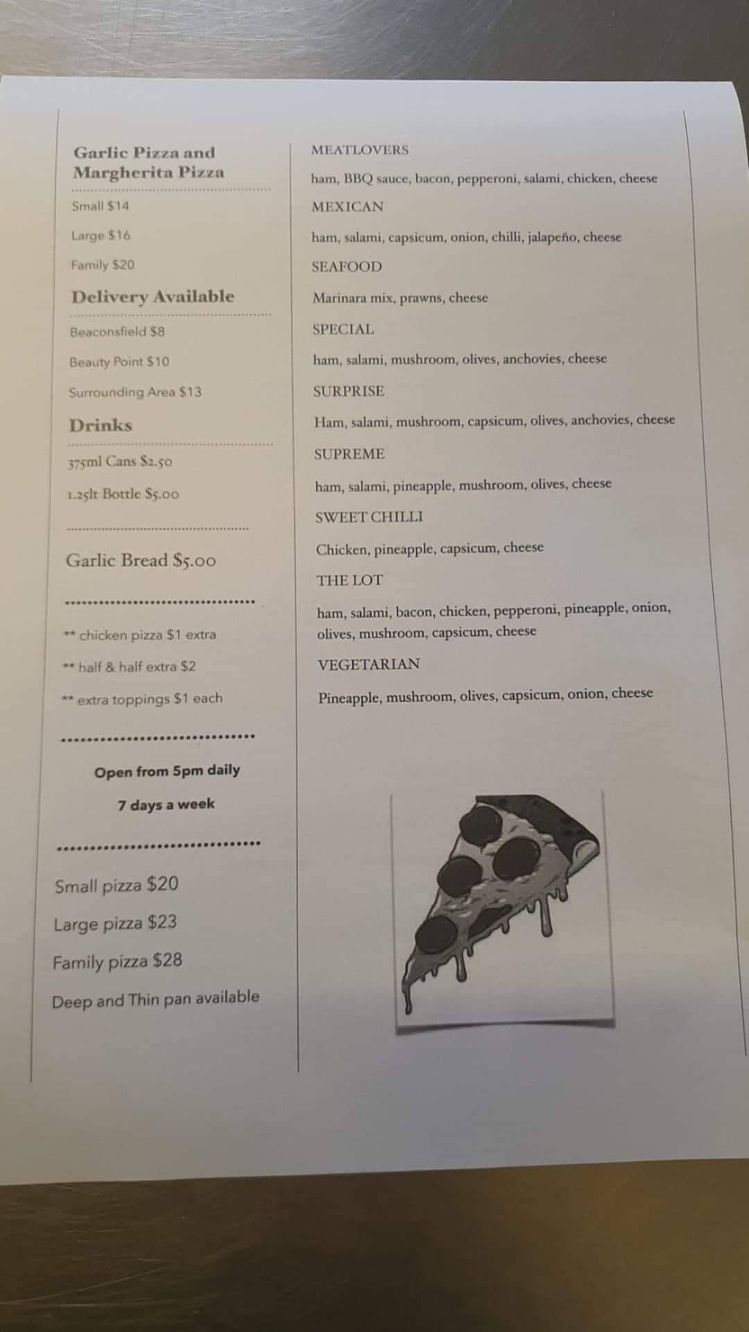 Menu at Crustys Pizza & Pasta restaurant, Beaconsfield