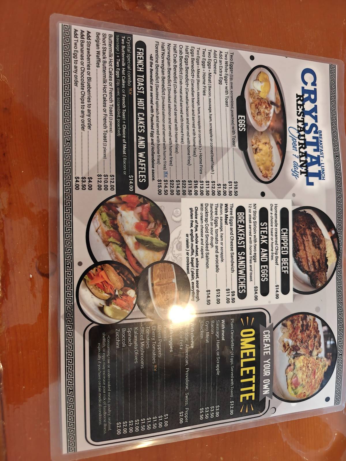 Menu at Crystal Restaurant, Rehoboth Beach