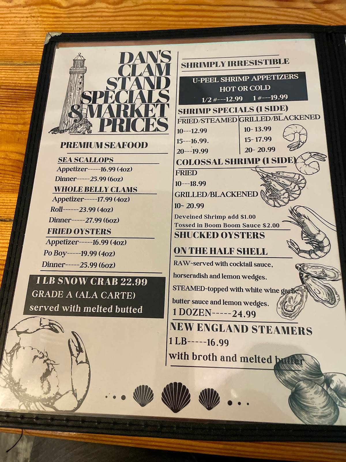 Menu at Dan's Clam Stand restaurant, Crystal River