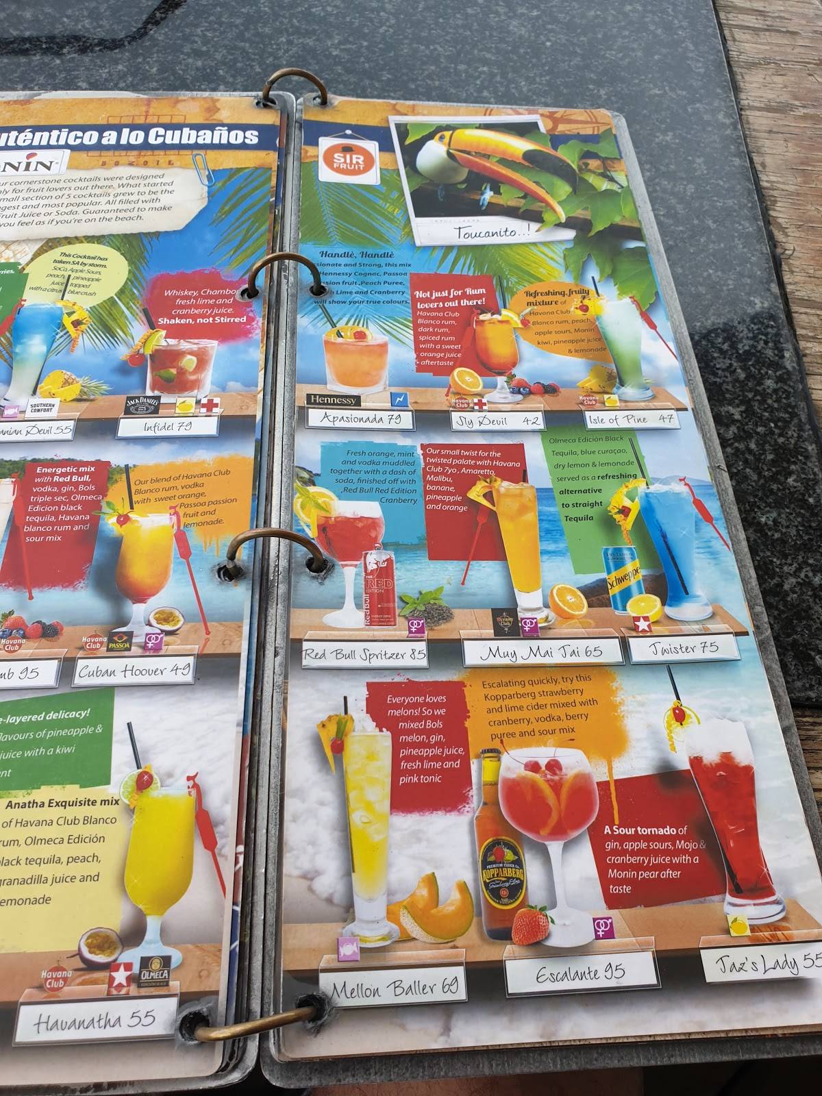 Menu at IZA restaurant, Port Elizabeth, 49 Beach Rd