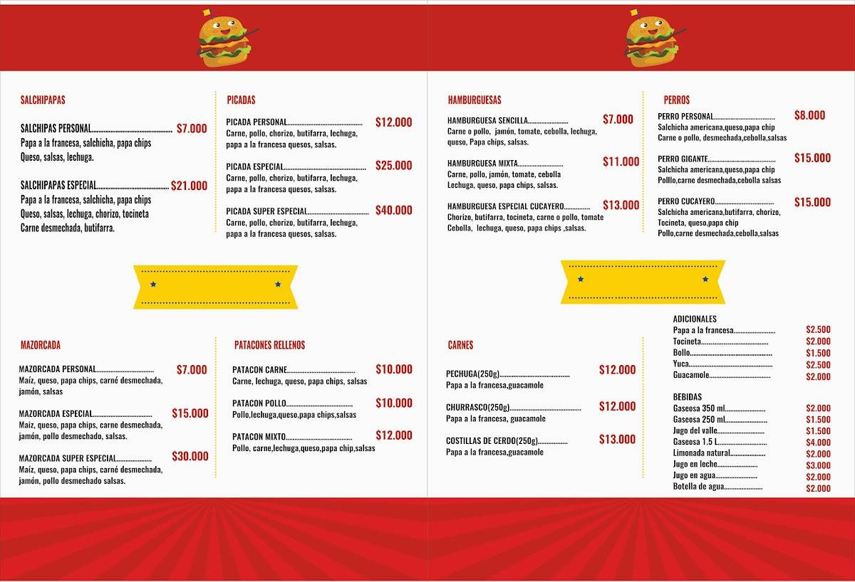 Carta del restaurante Cucayo Burger, Bogotá