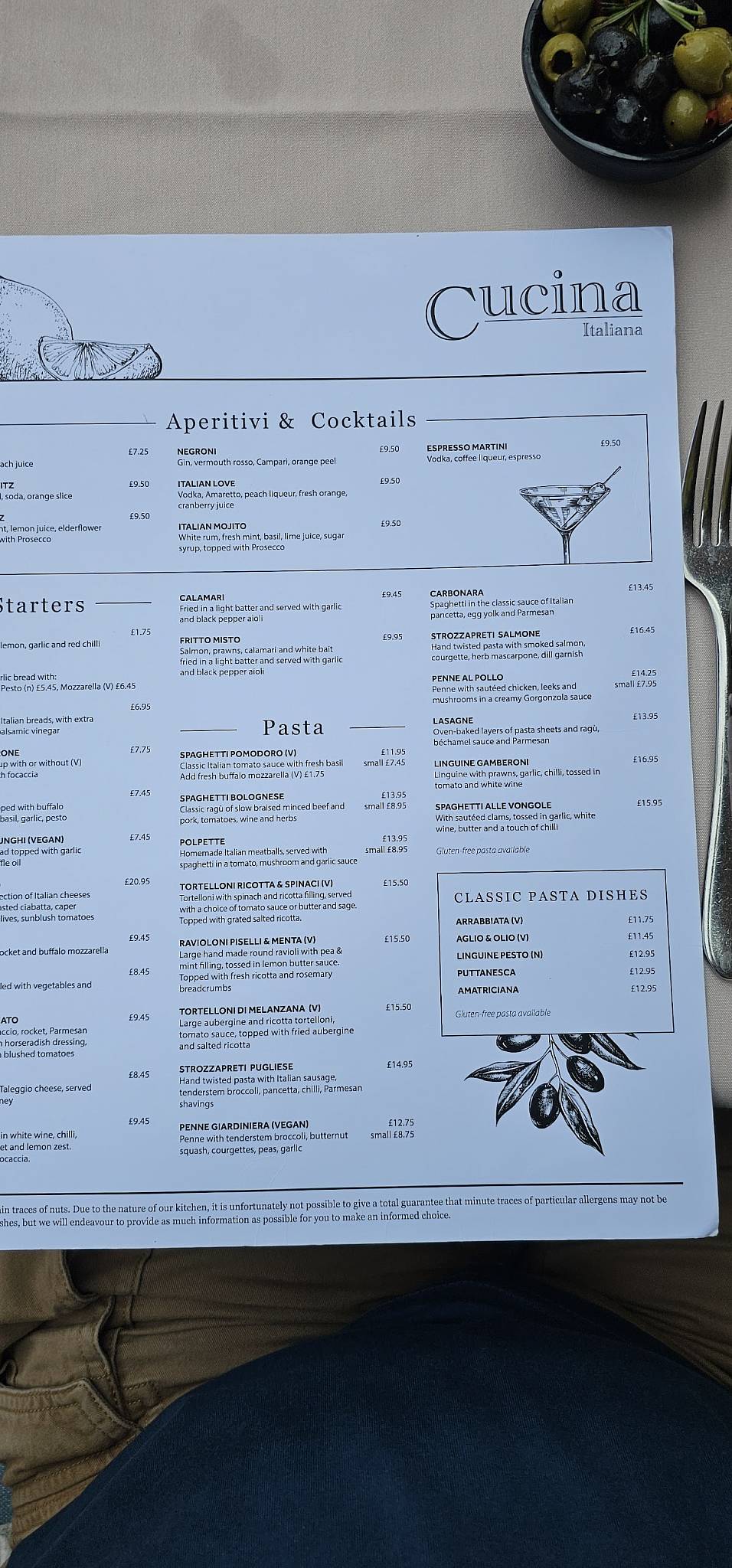 Menu at Cucina Italian Restaurant, Oxted, 28-30 Station Rd E