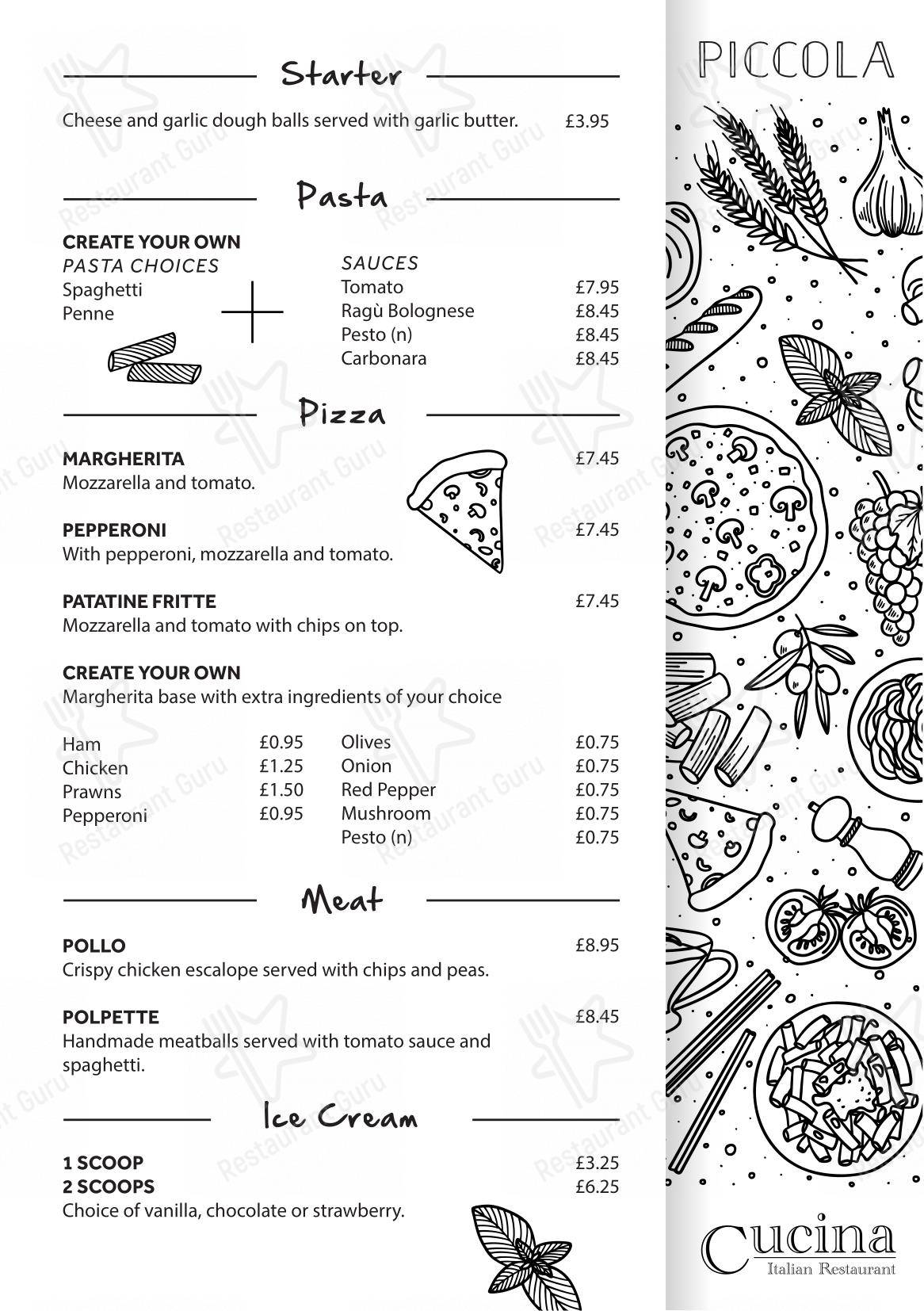 Menu at Cucina Italian Restaurant, Oxted, 28-30 Station Rd E