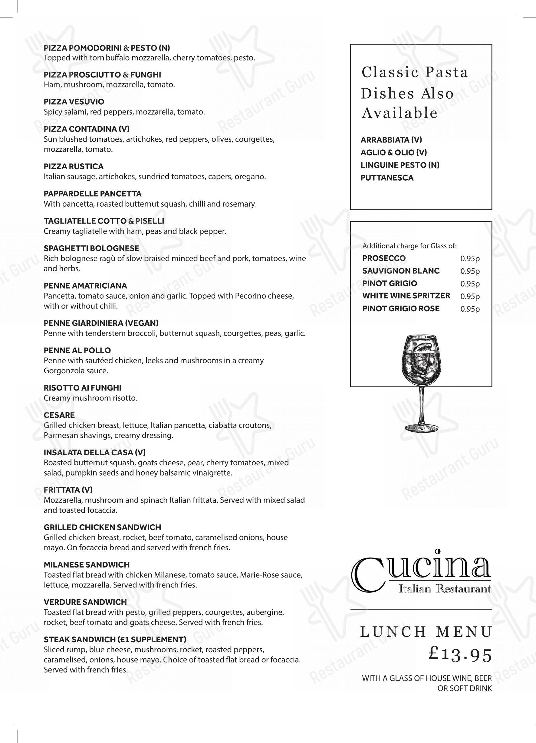 Menu at Cucina Italian Restaurant, Oxted, 28-30 Station Rd E