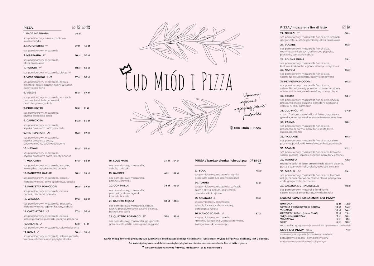 Menu at Cud Miód i Pizza Italiana restaurant, Olsztyn