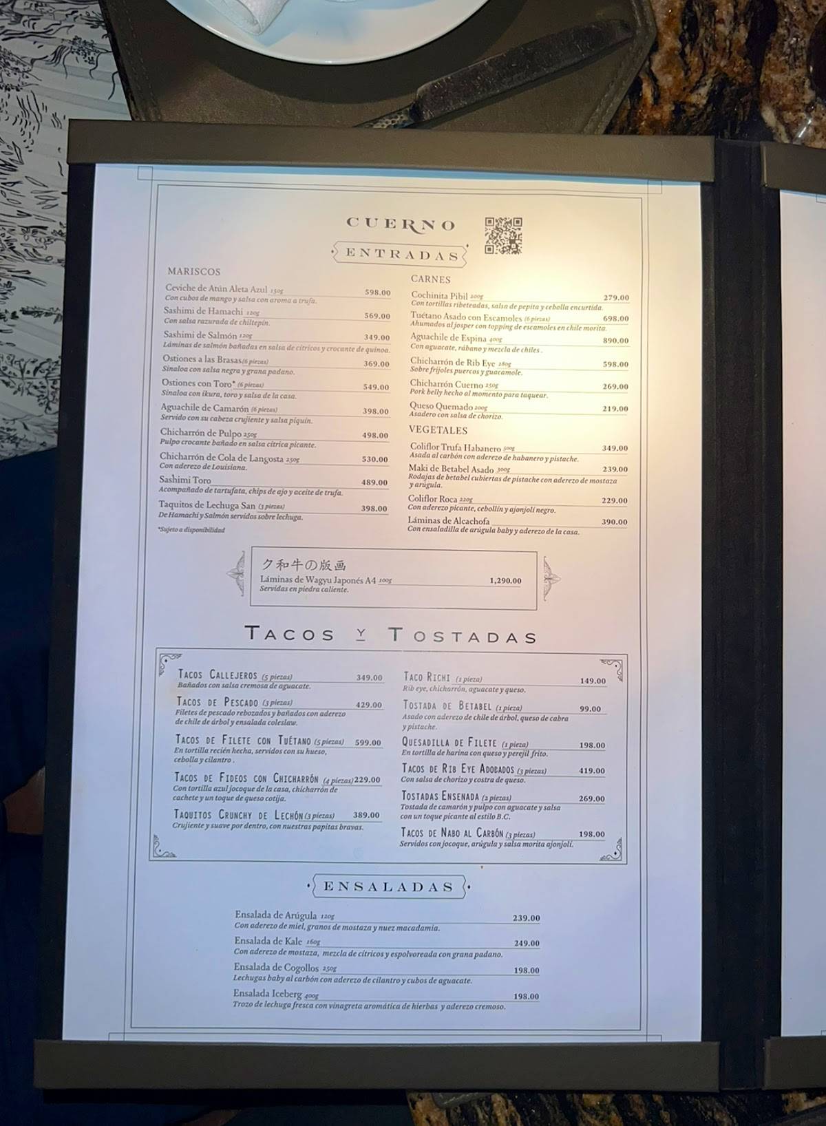 Carta de parrilla Cuerno - CDMX, Ciudad López Mateos