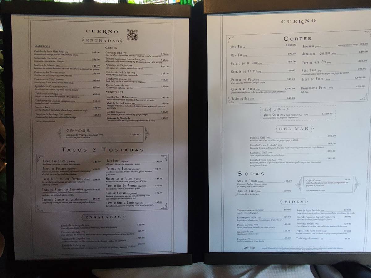 Carta de parrilla Cuerno - CDMX, Ciudad López Mateos