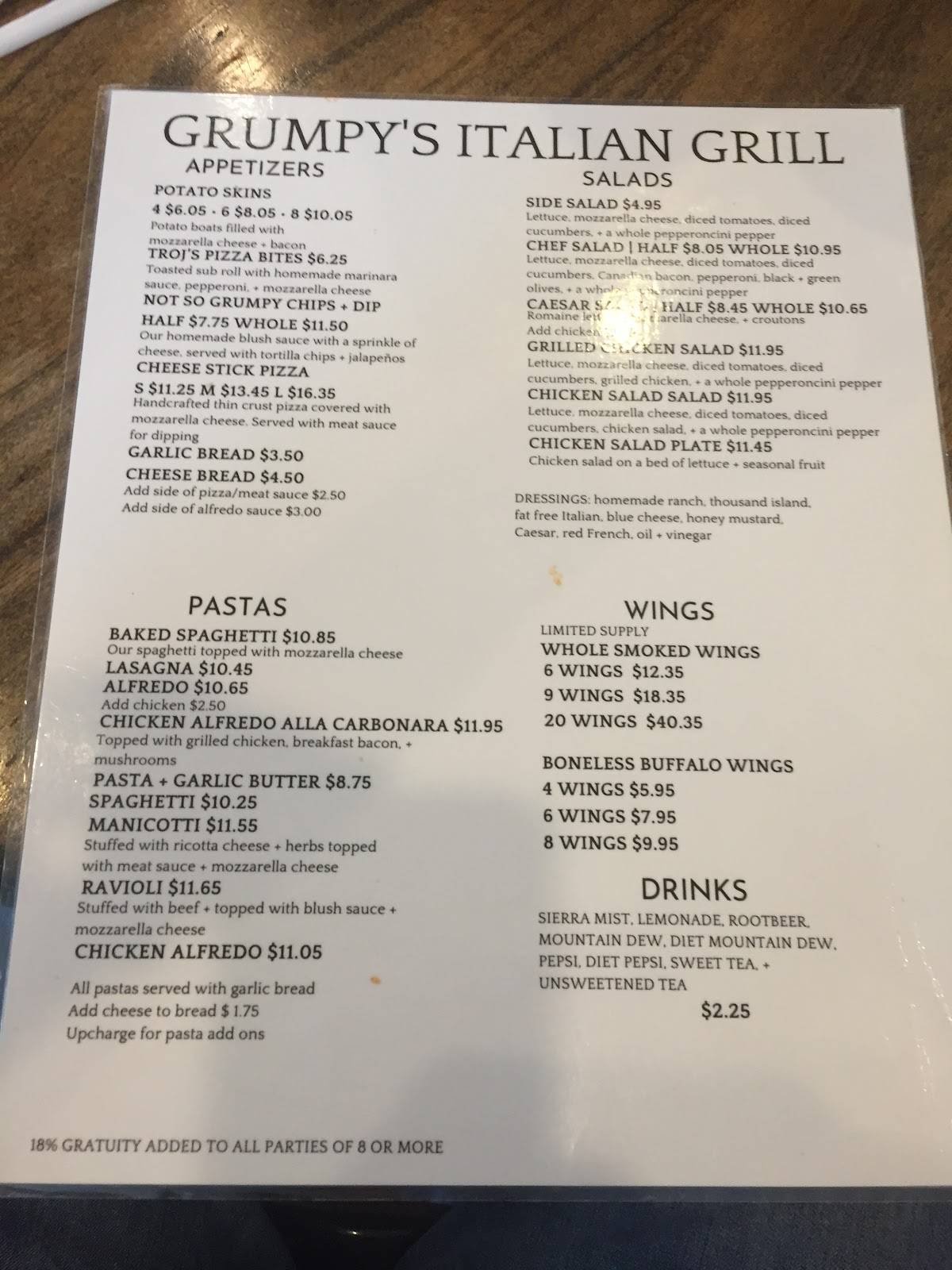 Menu at Grumpy's Italian Grill pizzeria, Cullman, 402 5th St SW