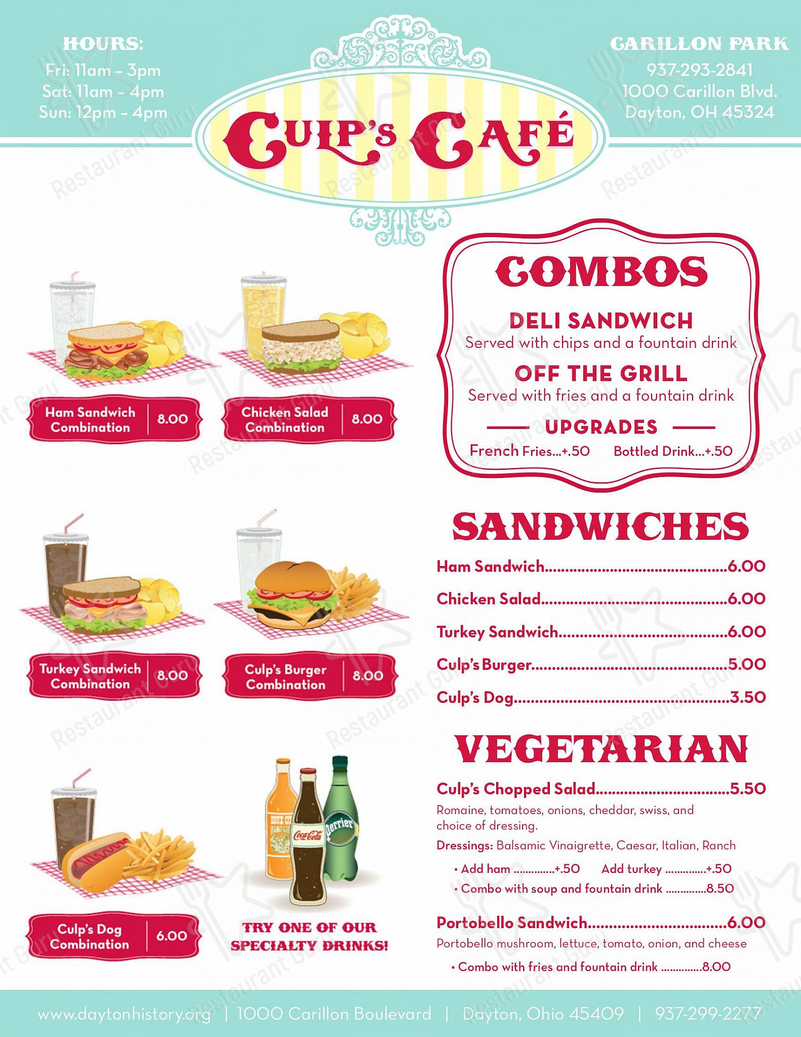 Menu at Culp's Café at Carillon Historical Park cafe, Dayton