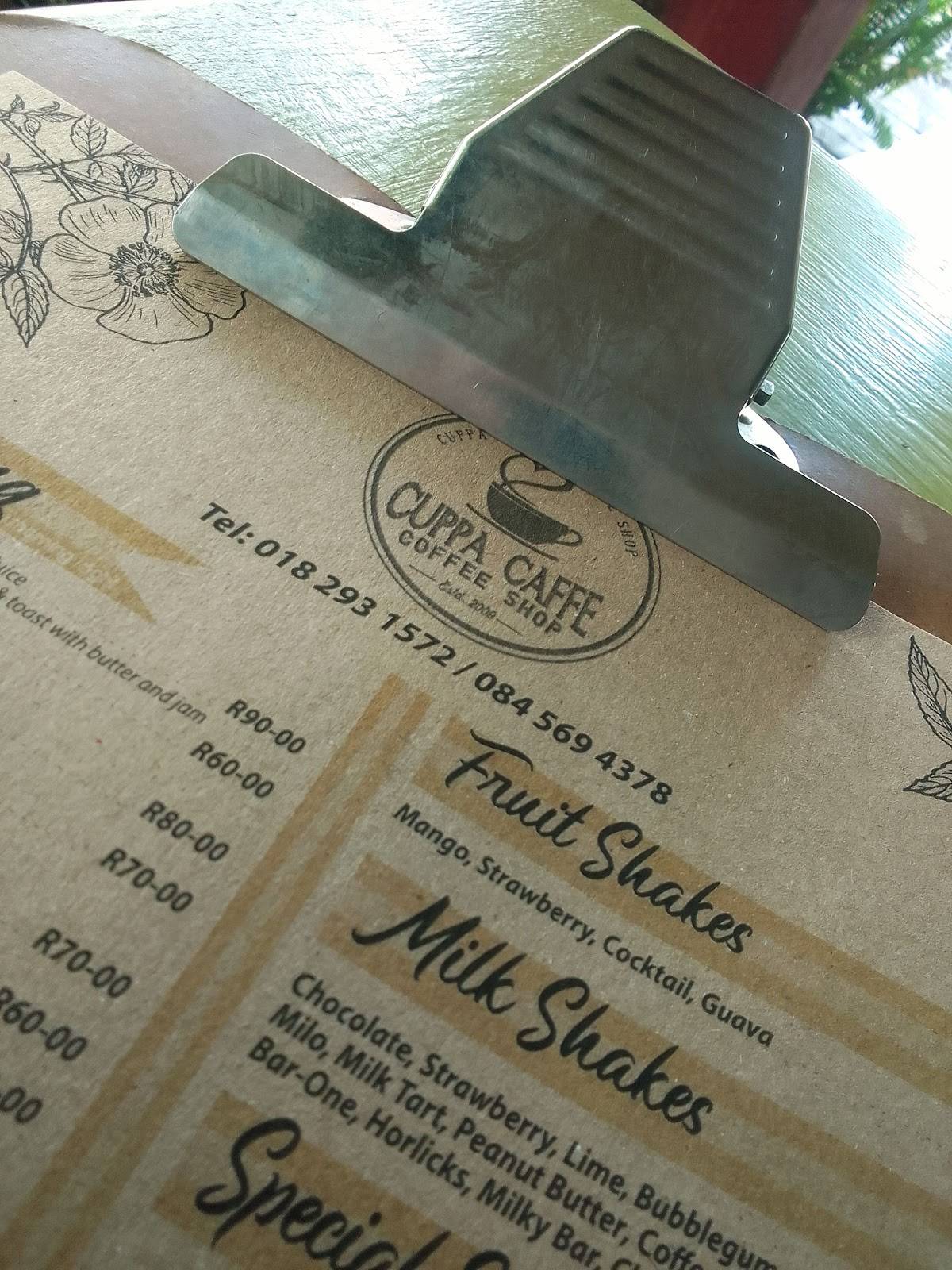 Menu at Cuppa Caffe Coffee Shop restaurant, Potchefstroom