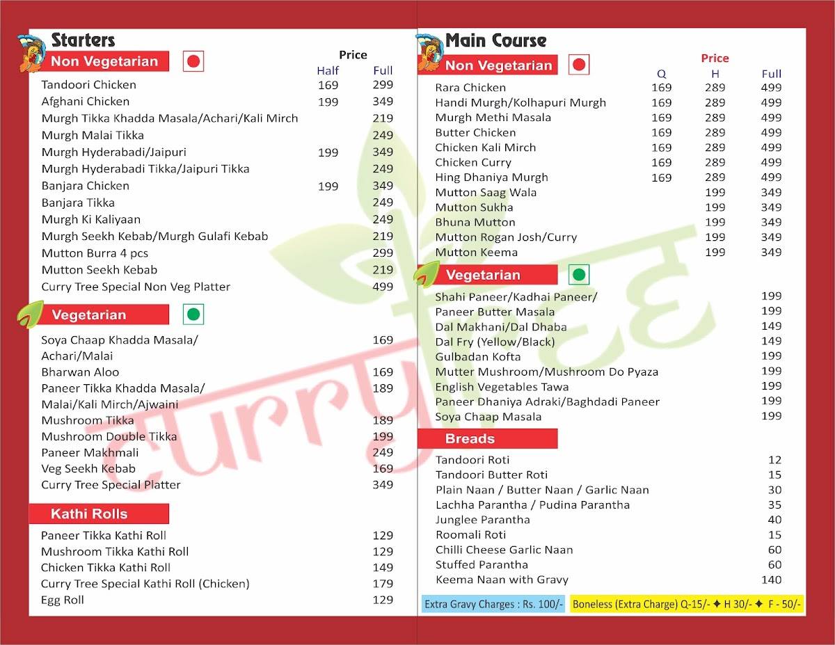 Menu at Curry Tree, Delhi, DDA Market