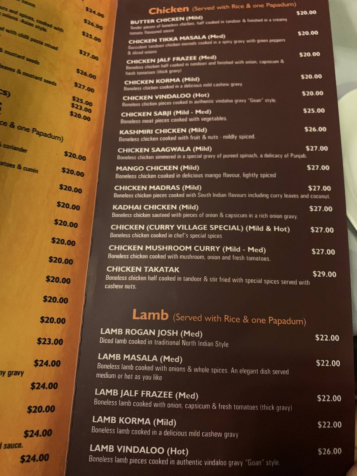 Menu at Curry Village Indian Restaurant Mt Wellington, Auckland, 71 ...