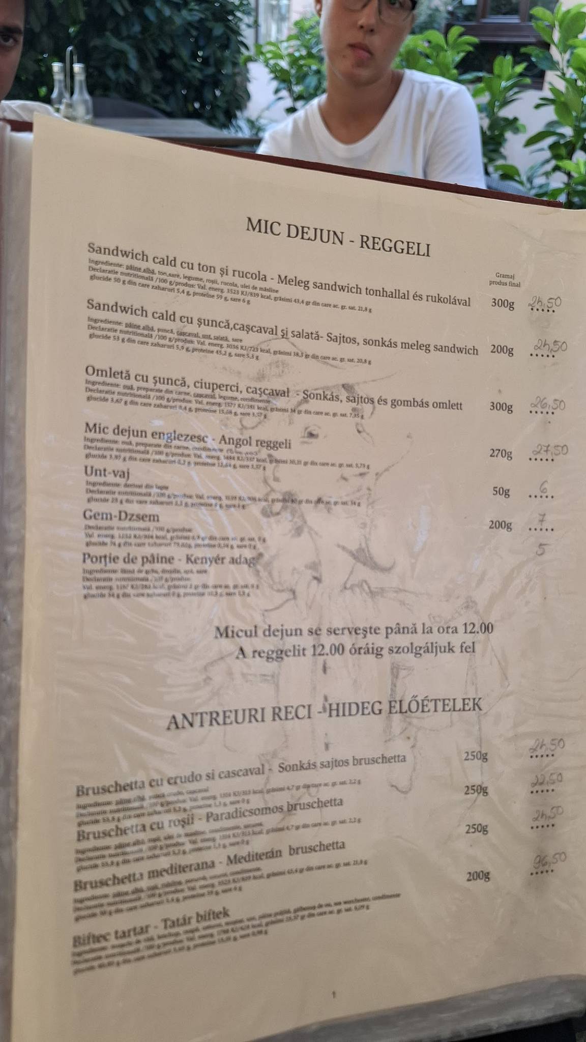 Menu at Cyrano, Oradea