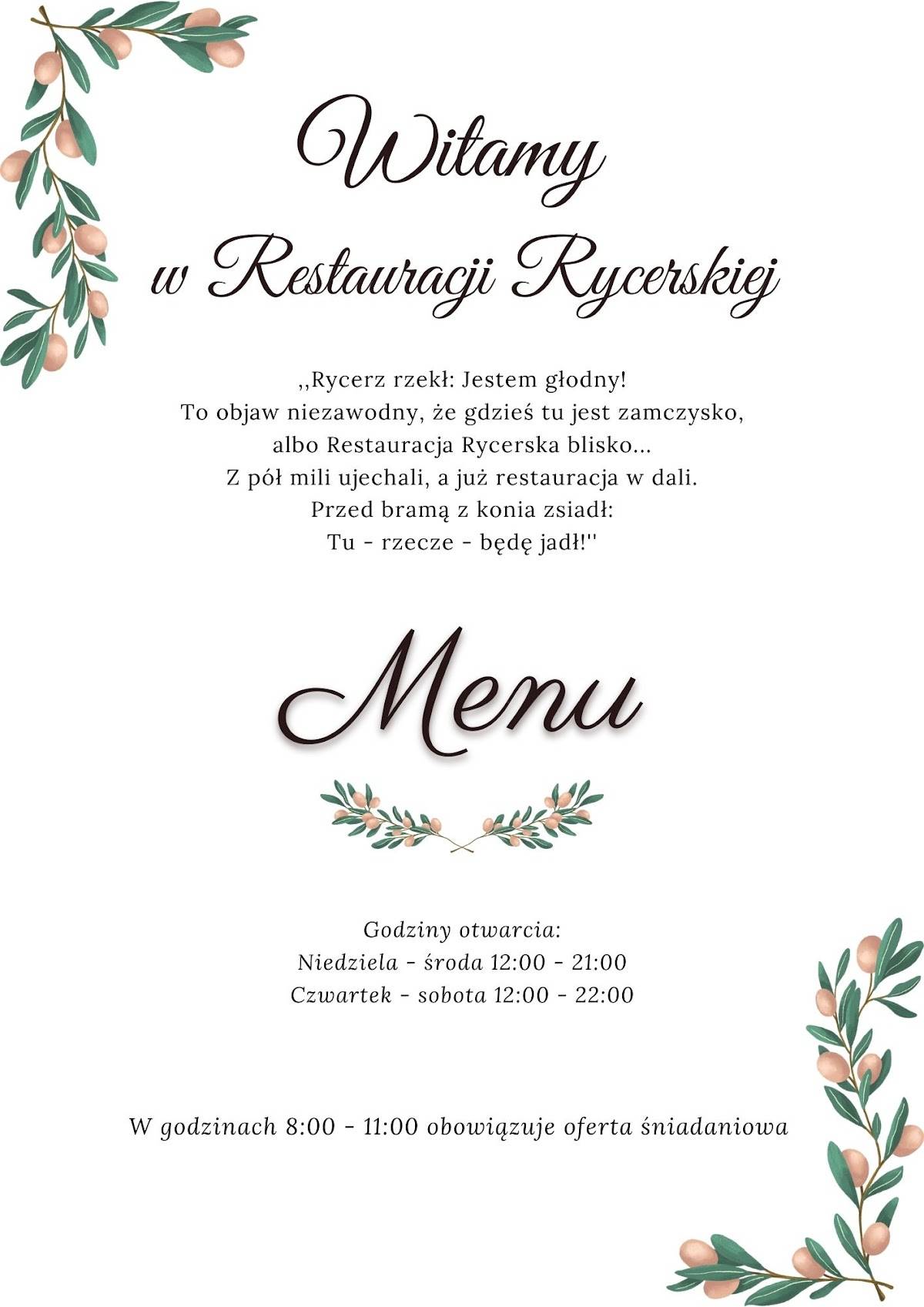 Menu at Restauracja i Hotel Rycerski restaurant, Czeladz