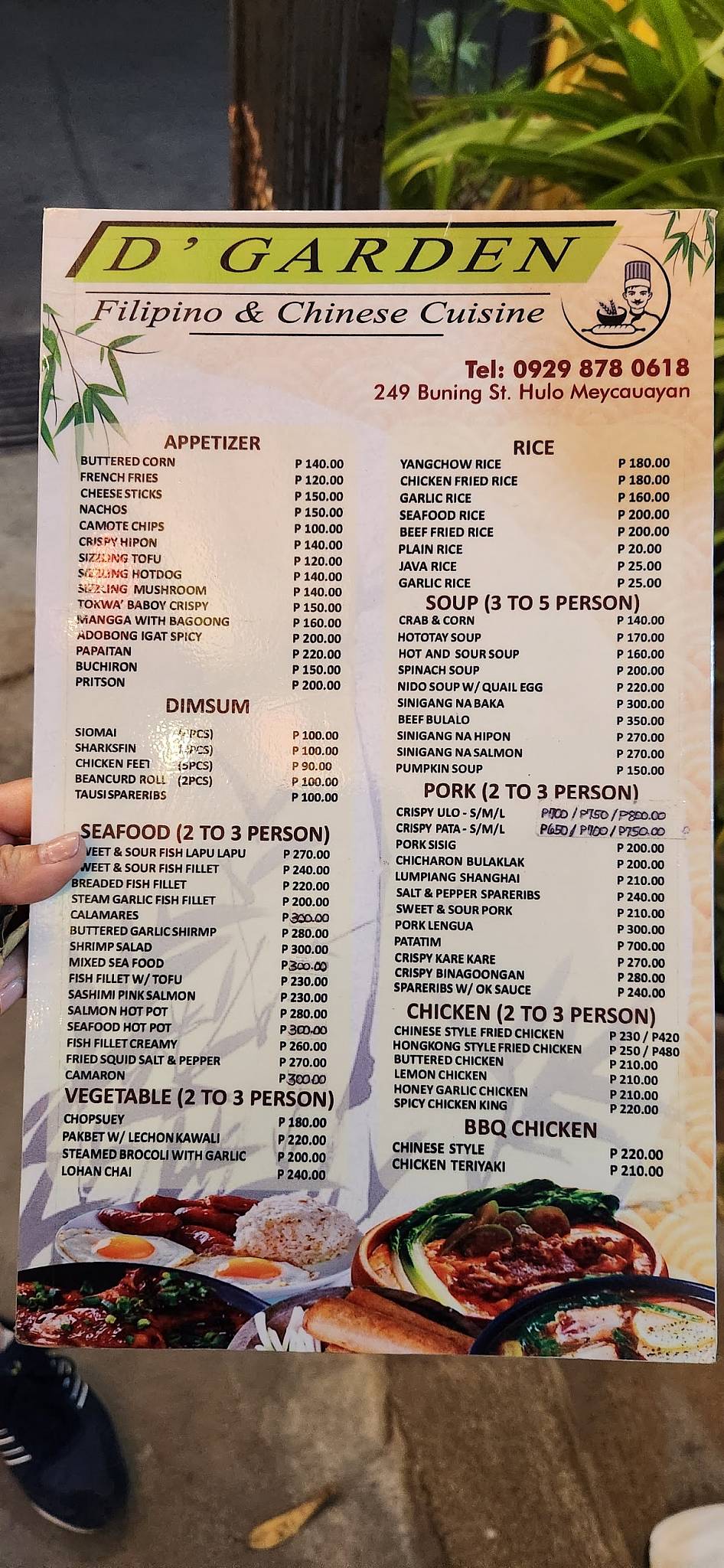 Menu at D' Garden Filipino and Chinese Cuisine restaurant, Meycauayan