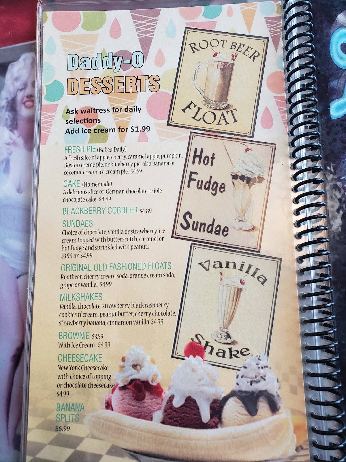 Menu at DJ's 50'S & 60'S Diner restaurant, Fairmont
