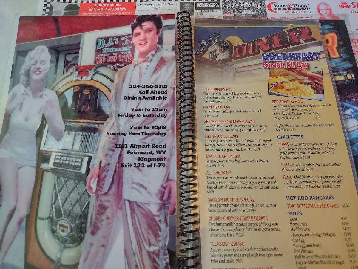 Menu at DJ's 50'S & 60'S Diner restaurant, Fairmont