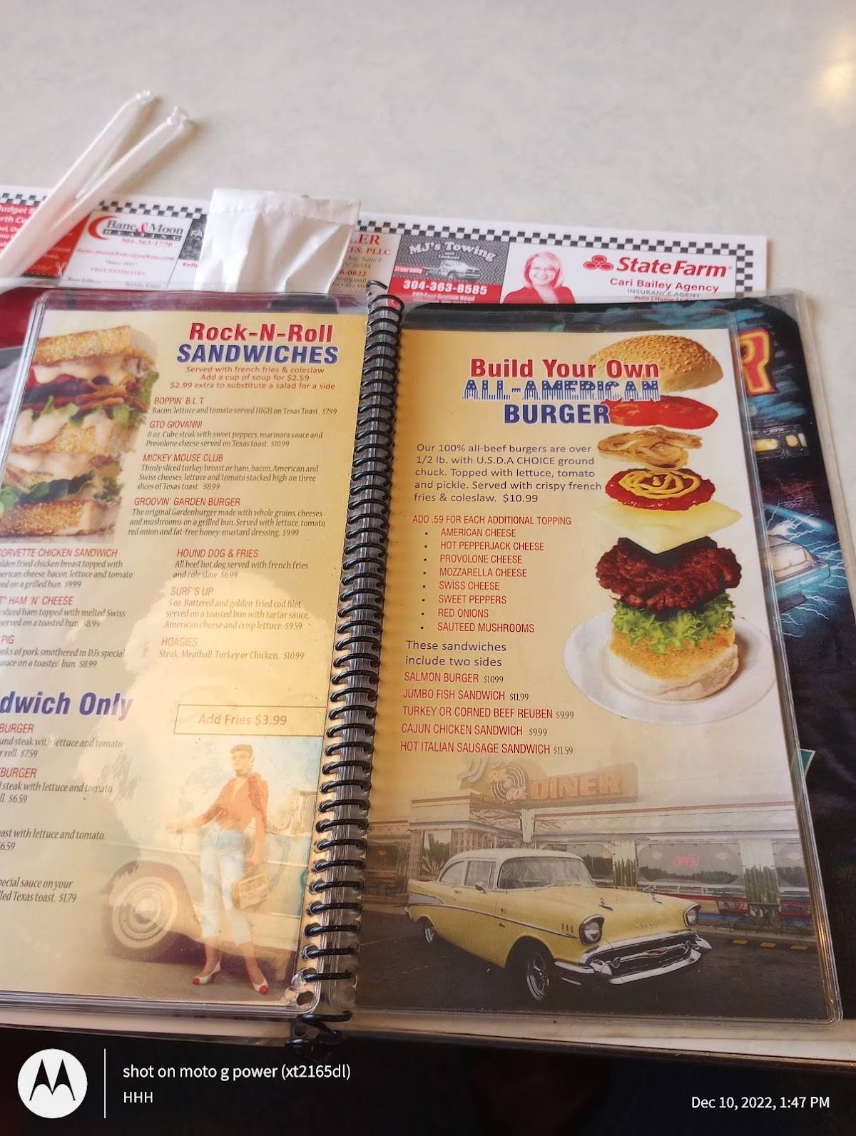 Menu at DJ's 50'S & 60'S Diner restaurant, Fairmont