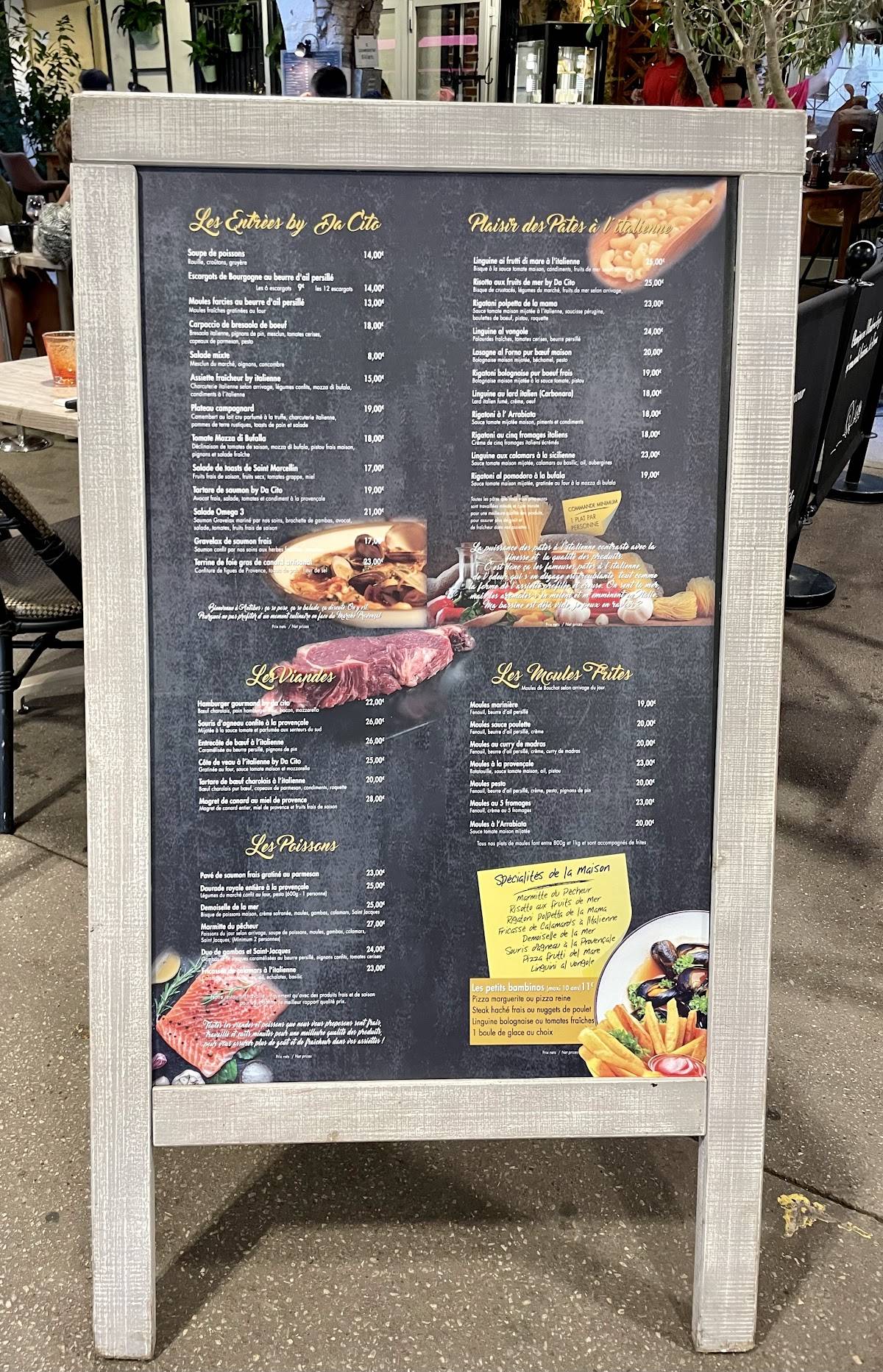 Menu at DA CITO restaurant, Antibes