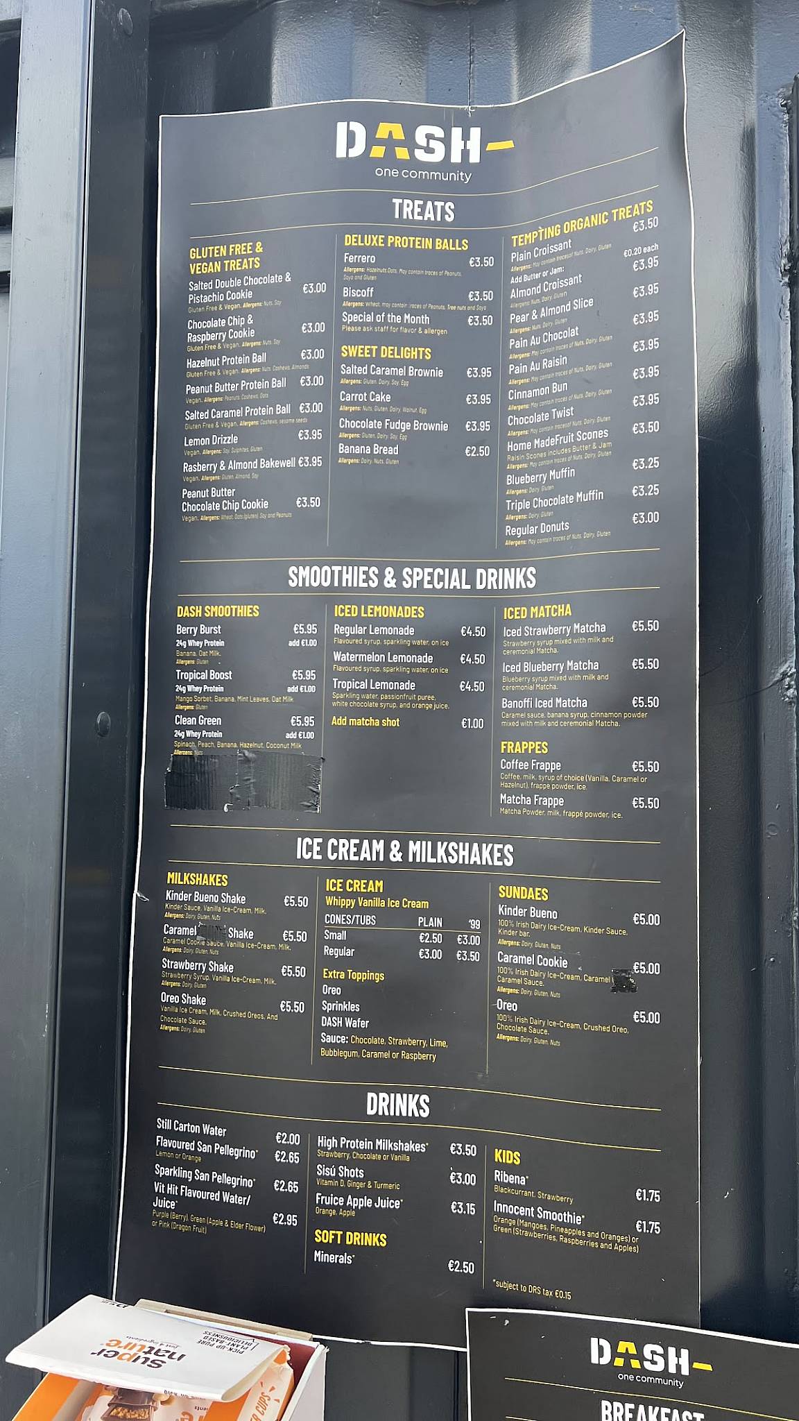 Menu at DASH- Container Cafe, Dublin