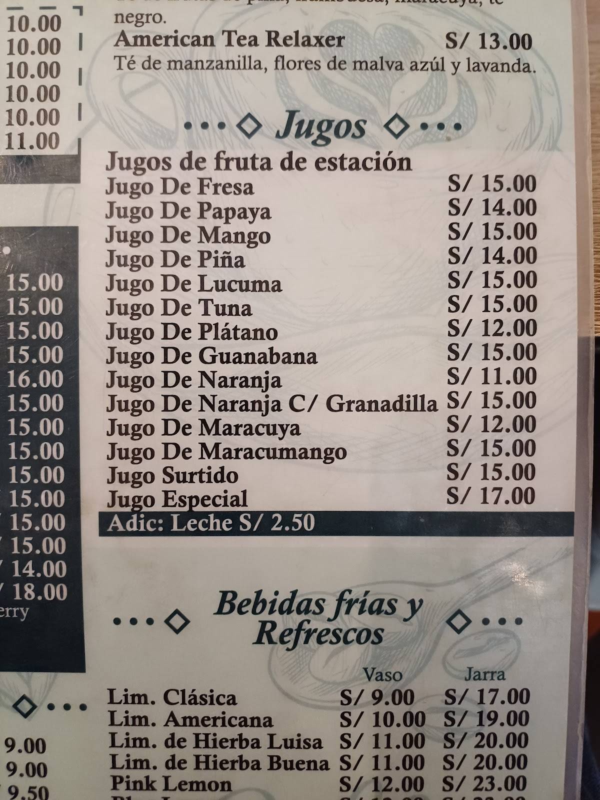 Menu at D'Anna Rest Cafe, Santiago de Surco