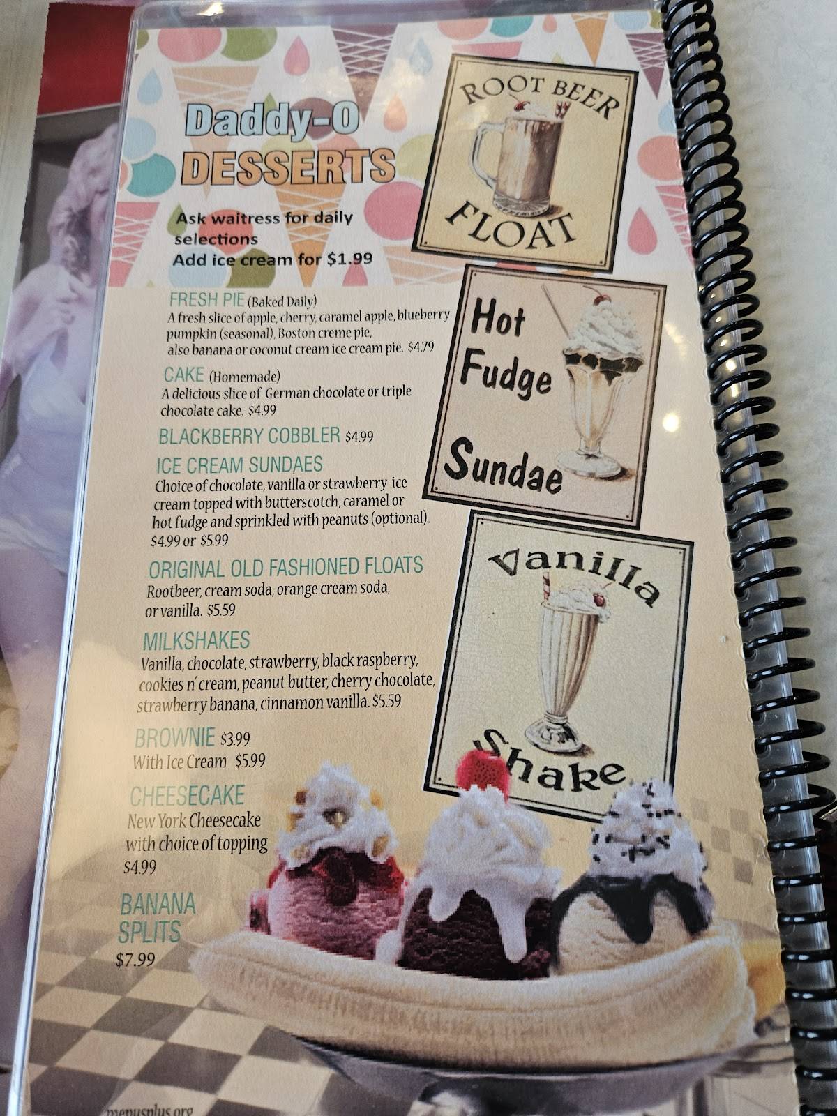 Menu at DJ's 50'S & 60'S Diner restaurant, Fairmont