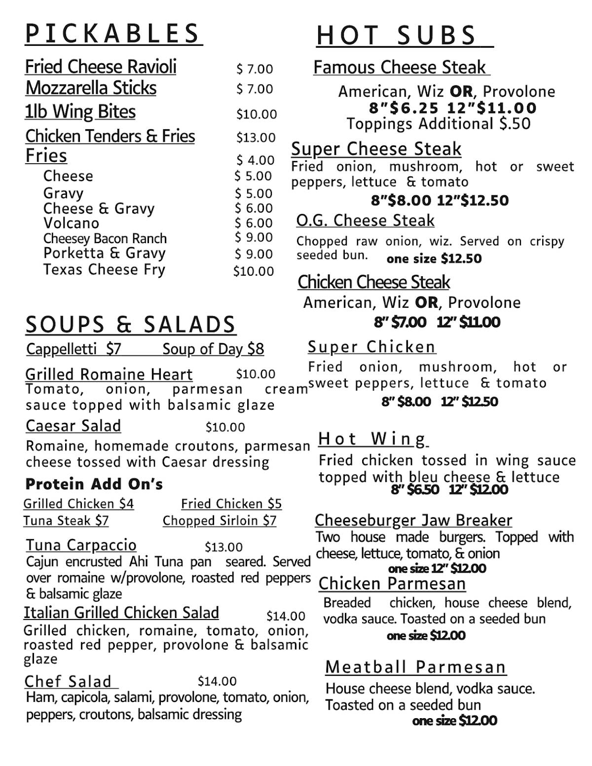 Menu at DK's Corner pizzeria, Jessup, 201 Cherry St