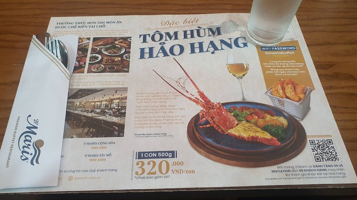 Menu at D'Maris restaurant, Ho Chi Minh City, Lotte Mart