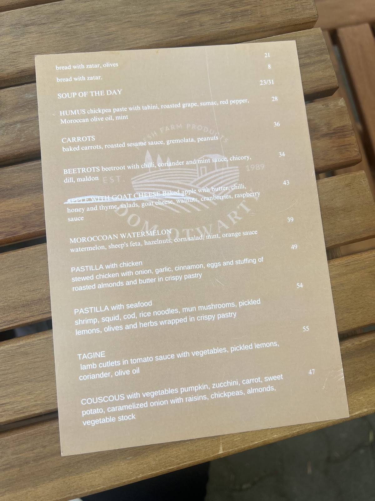 Menu at DOM OTWARTY restaurant, Warsaw