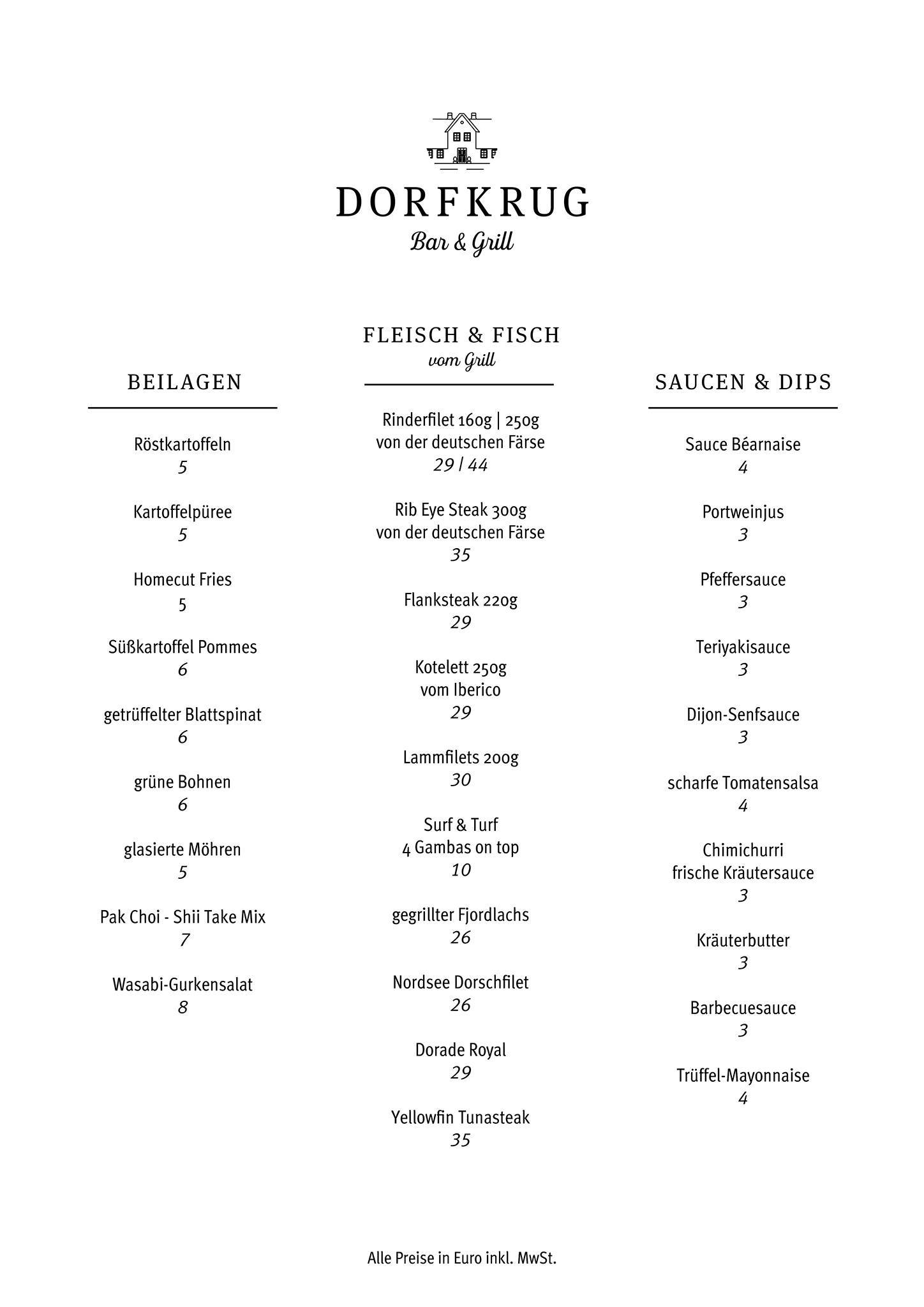 Speisekarte von DORFKRUG KAMPEN Bar & Grill, Kampen (Sylt)