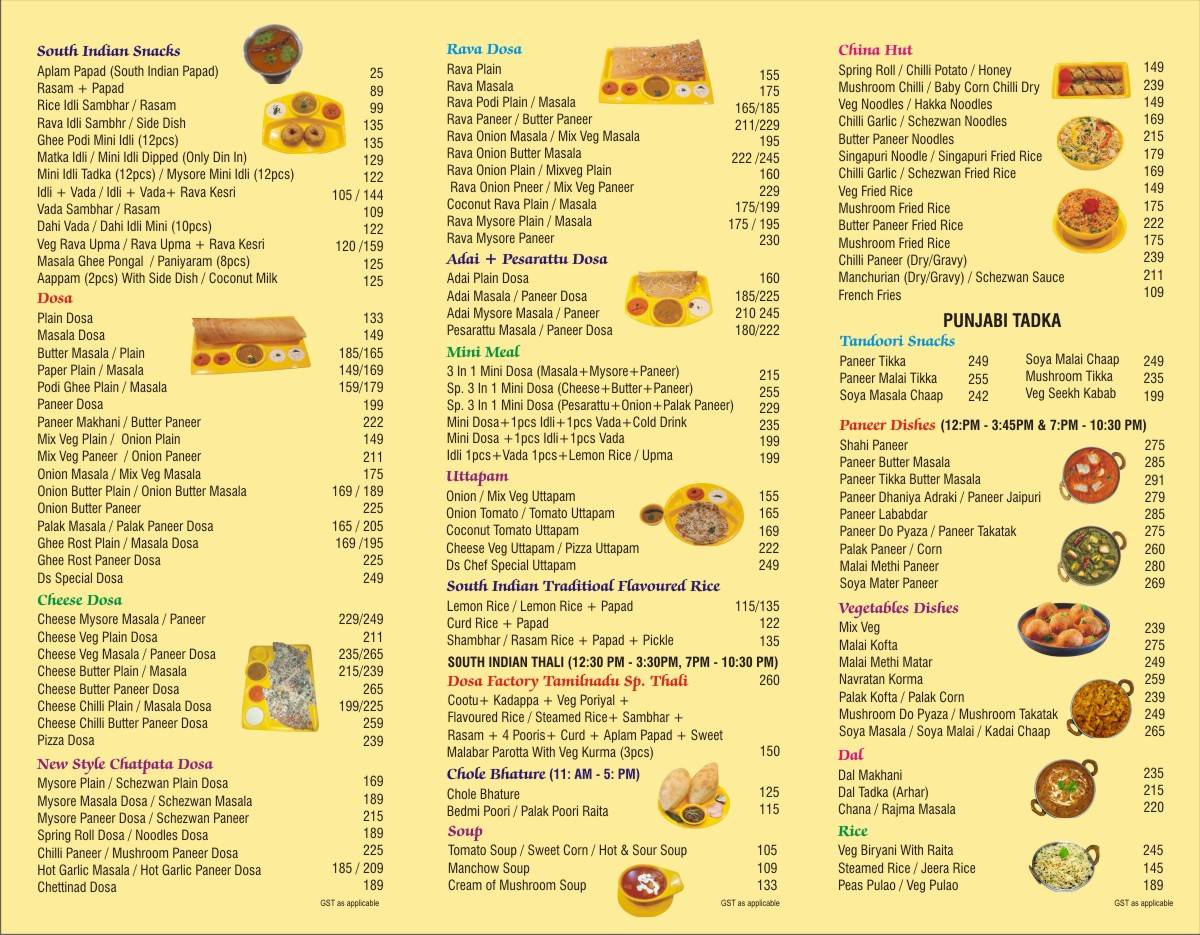 Menu at DS Dosa Factory- CP (Connaught Place) Delhi, New Delhi