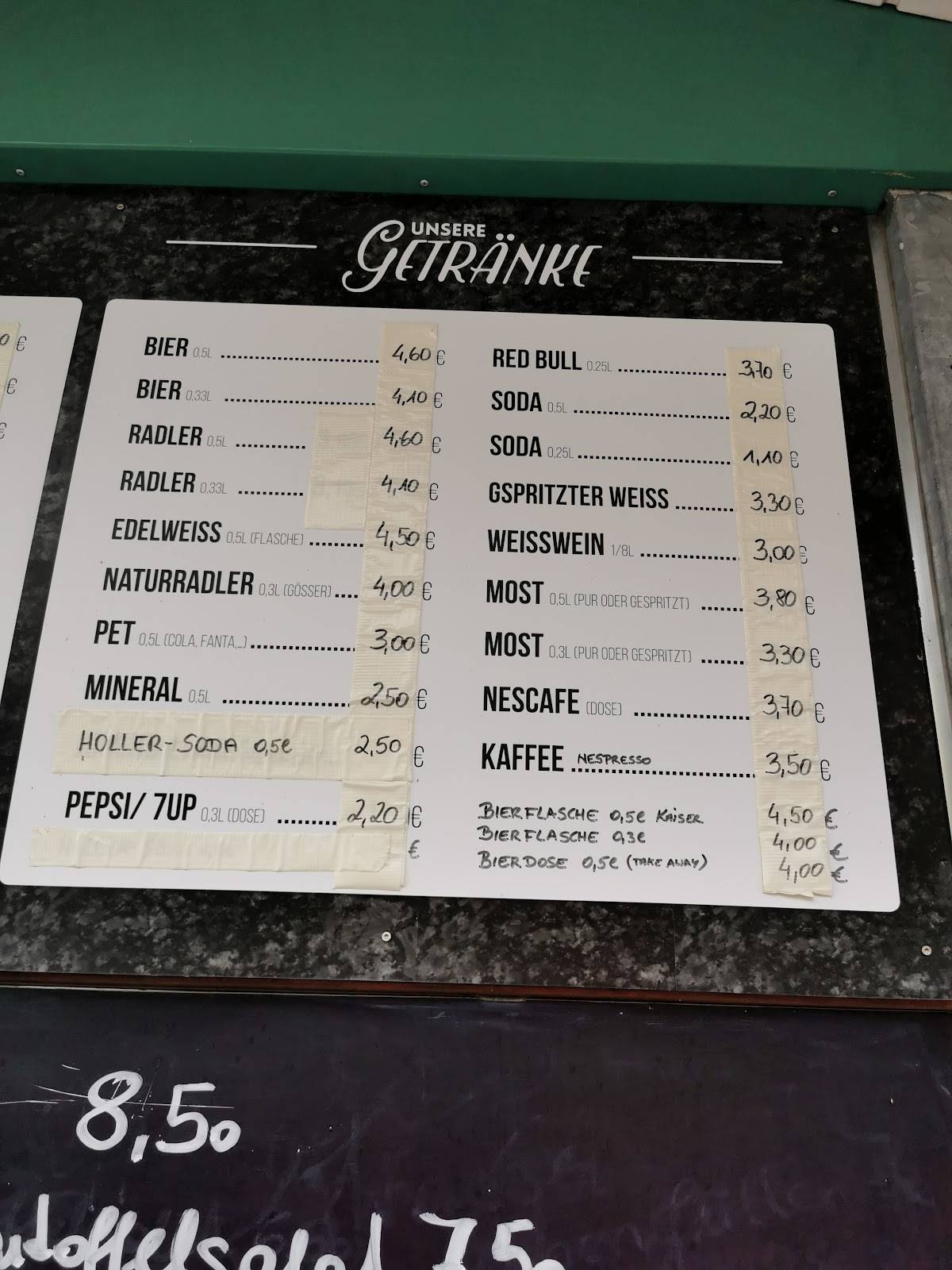 Menu at Da Toni, Linz