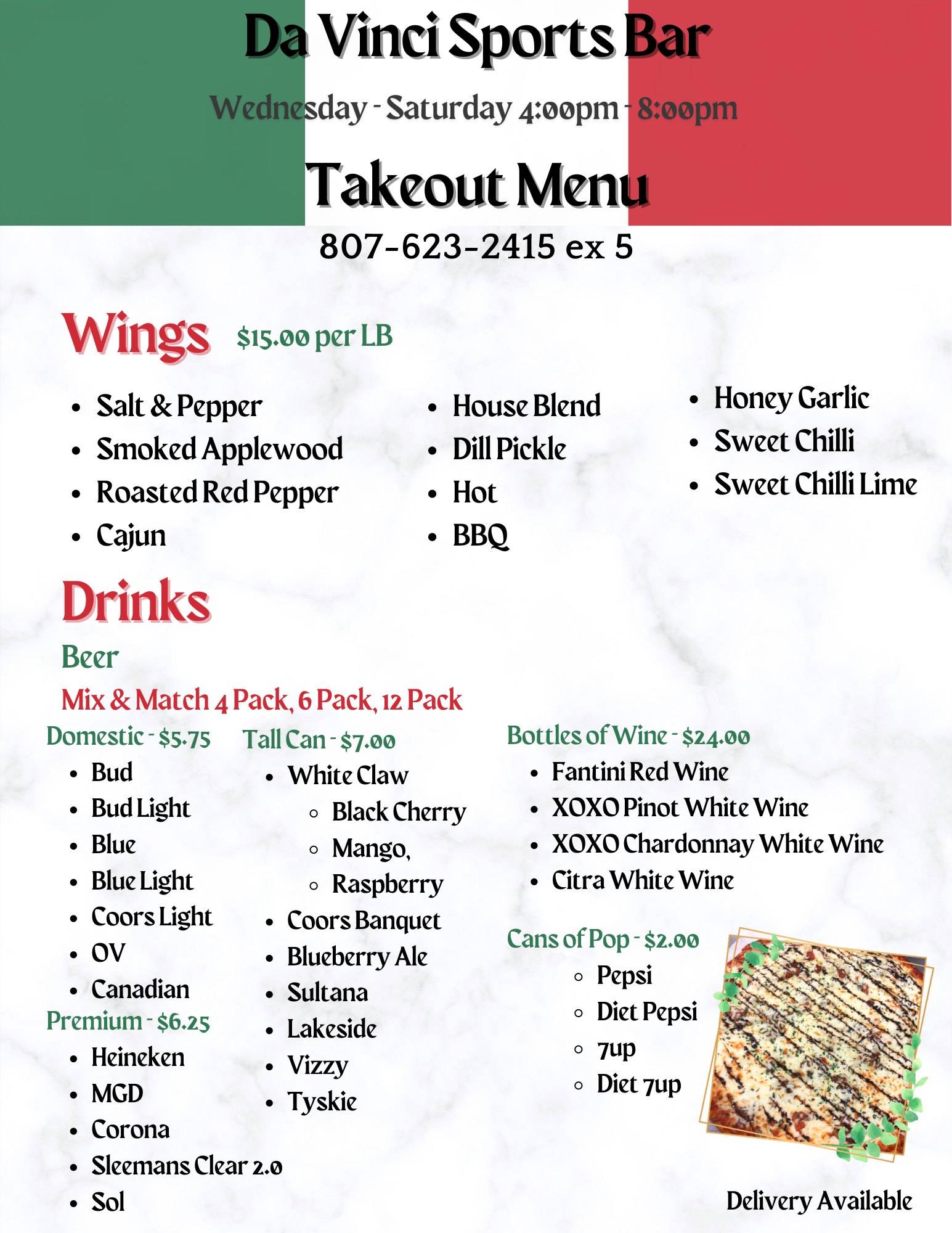 Menu at Da Vinci Centre pub & bar, Thunder Bay
