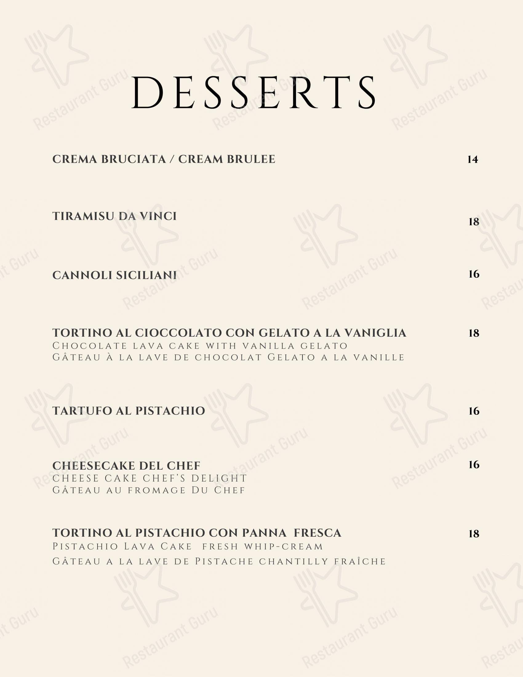 Menu at Da Vinci Restaurant / Ristorante Da Vinci, Montréal