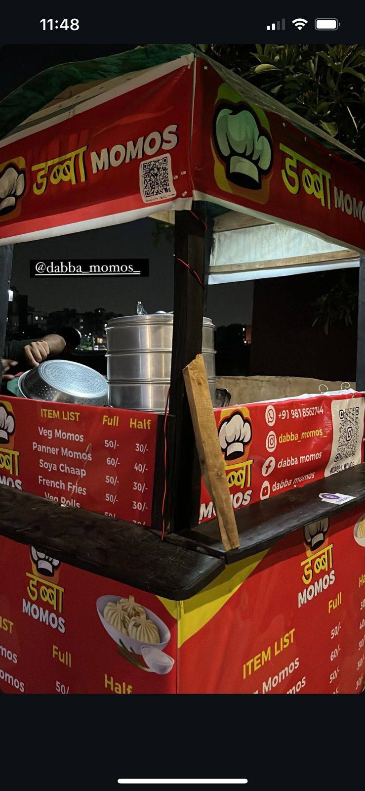 Menu at Dabba Momos, Delhi