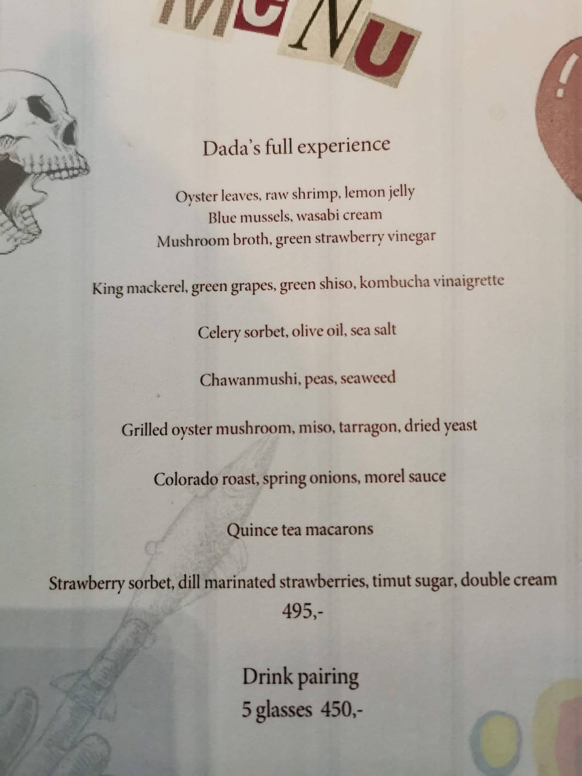 Menu at Dada Restaurant & Cocktails, Copenhagen