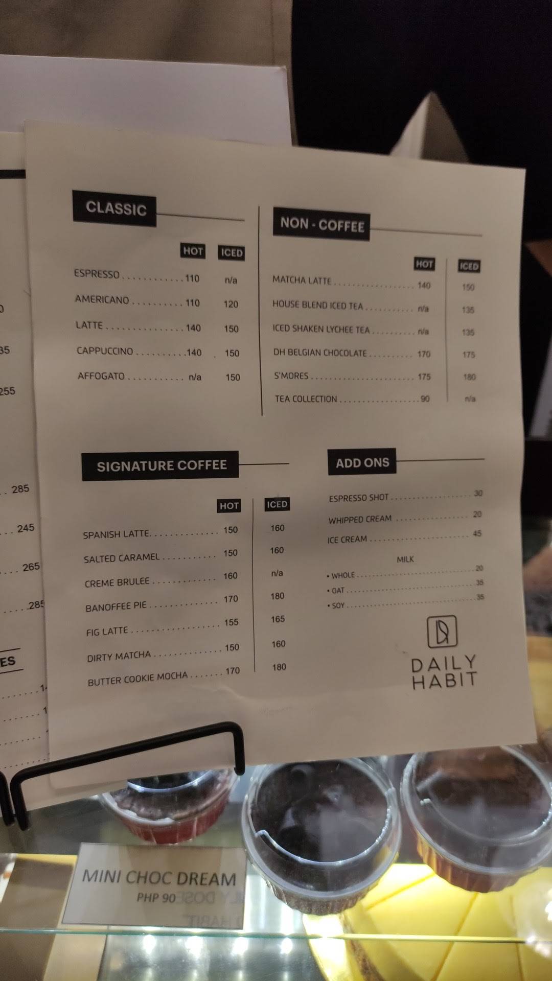 Carta de Daily Habit Cafe, Ciudad Quezon