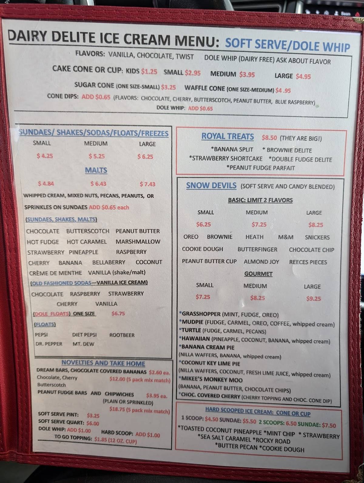 Menu at Dairy Delite fast food, Loveland, W Eisenhower Blvd