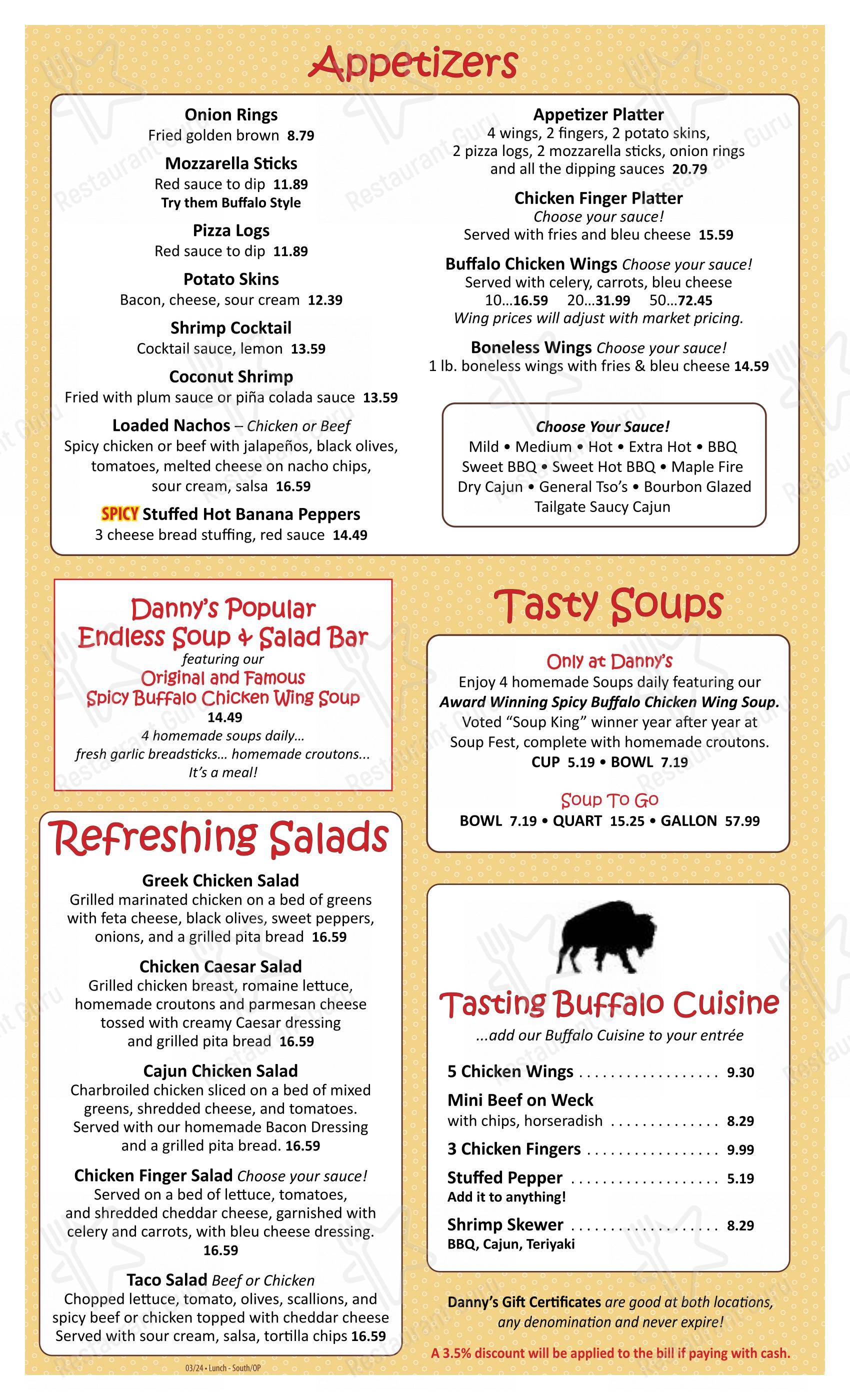 Menu at Danny's pub & bar, Buffalo