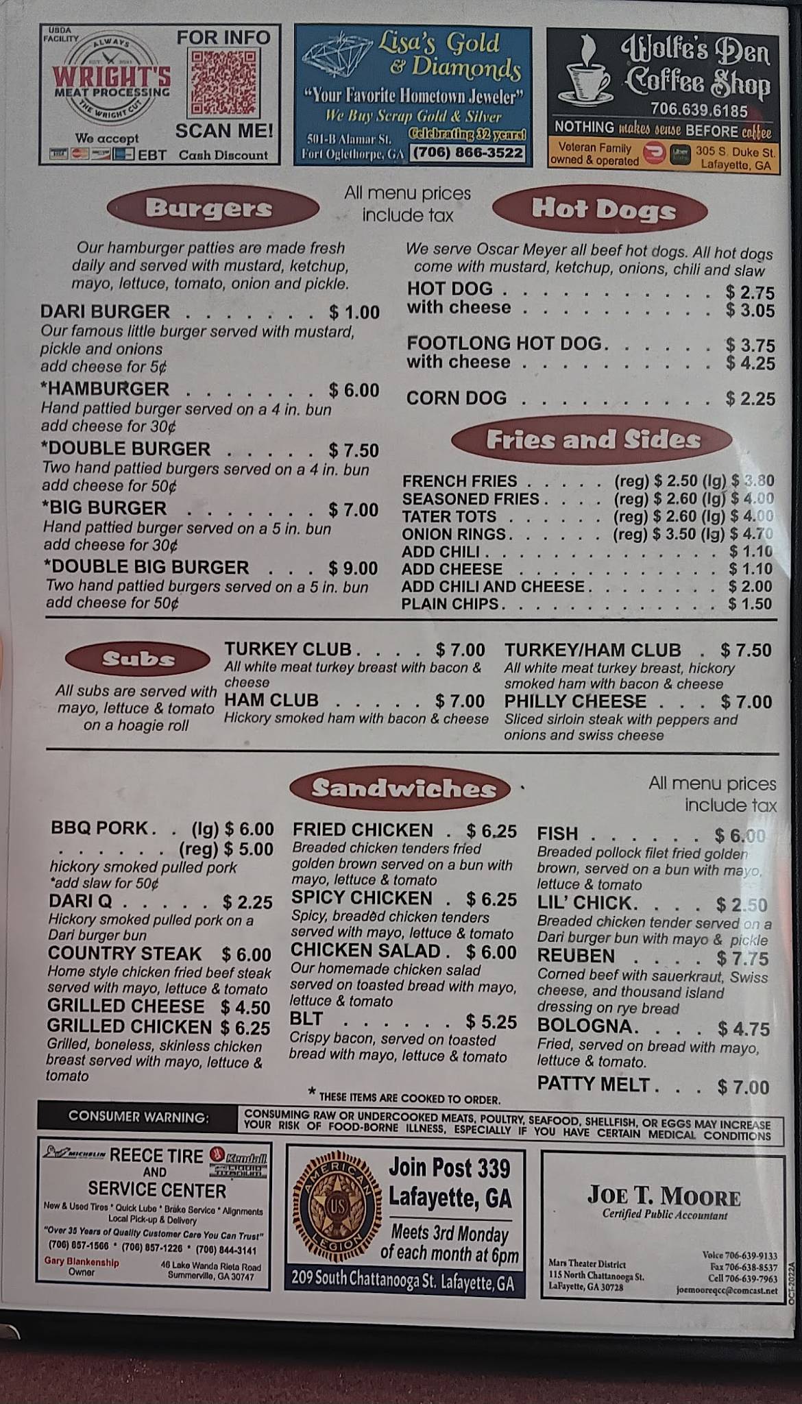 Menu at Dari-Dip restaurant, LaFayette